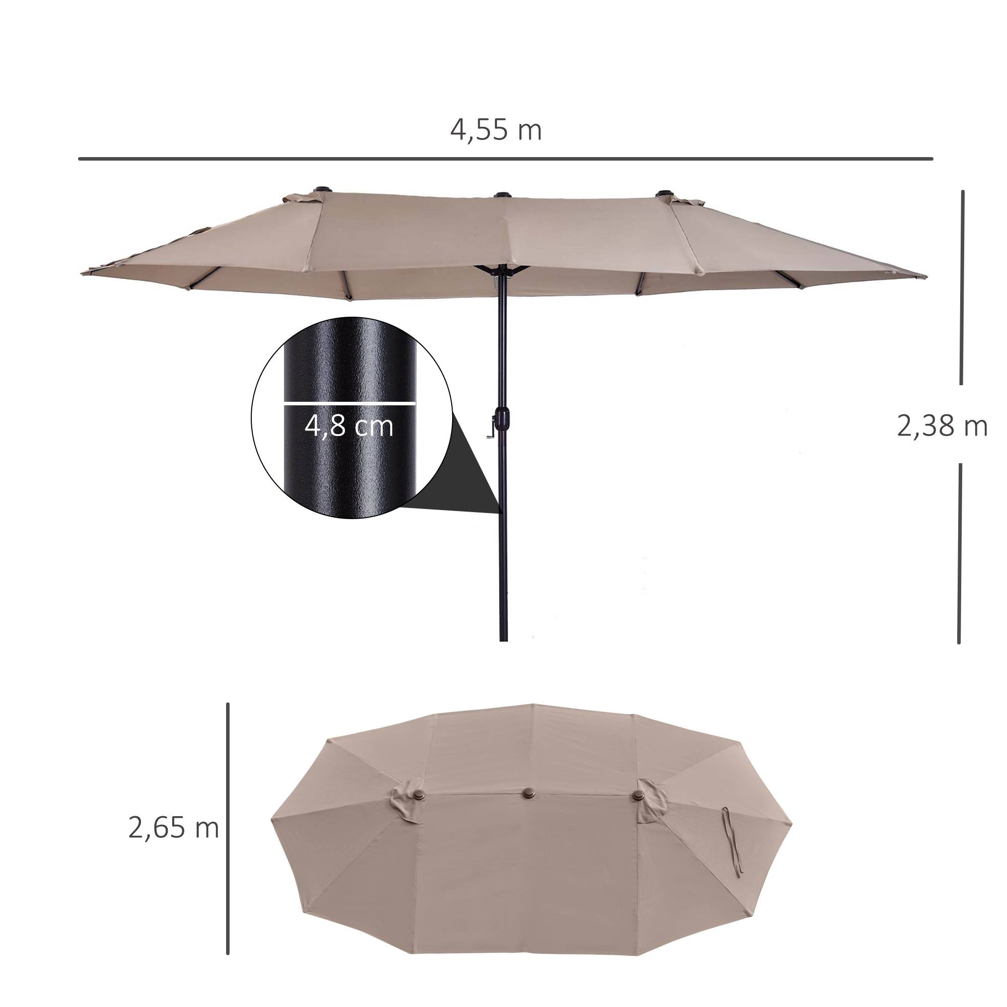 Parasol double XXL Acier Jardin Terrasse Ombrage optimal avec manivelle ...