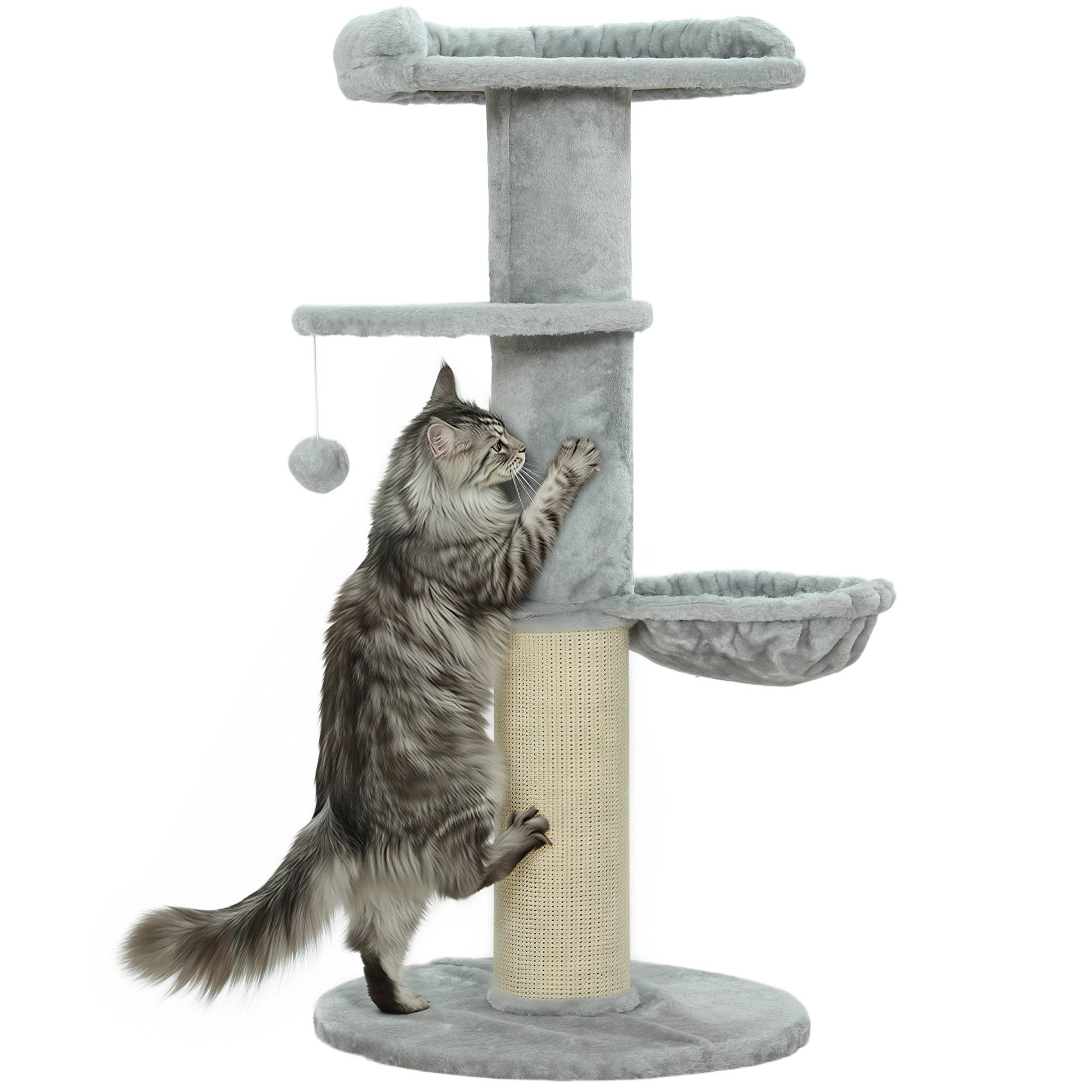 Arbre à chat à griffer 103,5 cm avec hamac, plateforme, poteau en sisal ...
