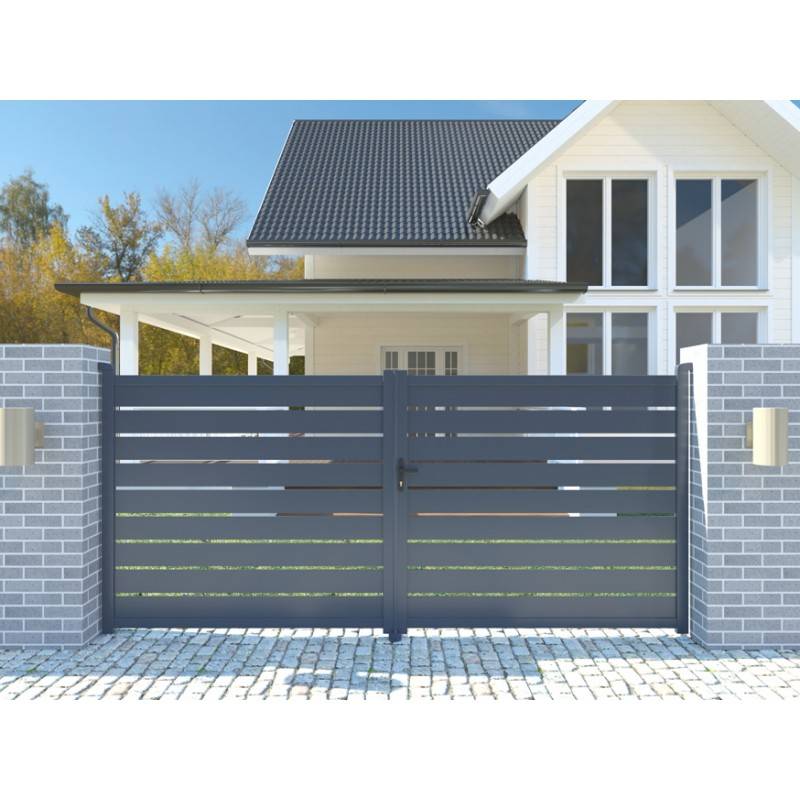 Portail battant aluminium ajouré 300x158 cm anthracite avec serrure X ...