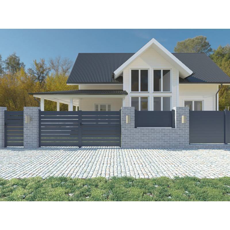 Portail battant aluminium ajouré 300x158 cm anthracite avec serrure X ...