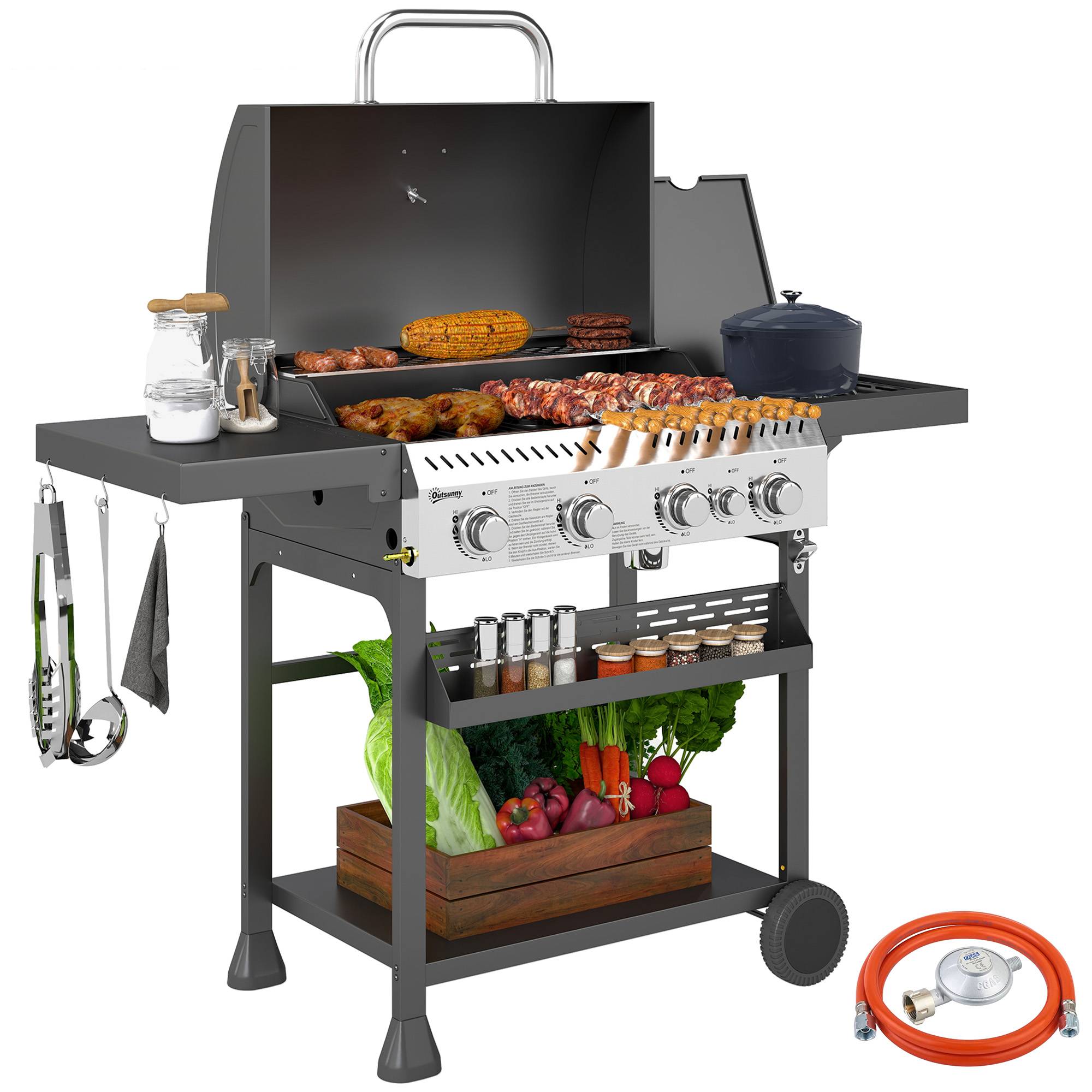 Barbecue à gaz métal noir 135 x 55 x 103 cm - PANGIVO - Jardiland