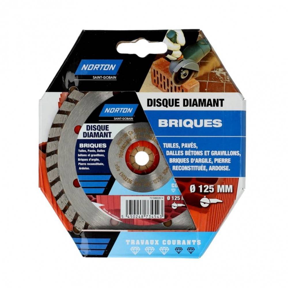 Disque diamant courant segmenté pour brique NORTON, Diam.125 mm - Jardiland