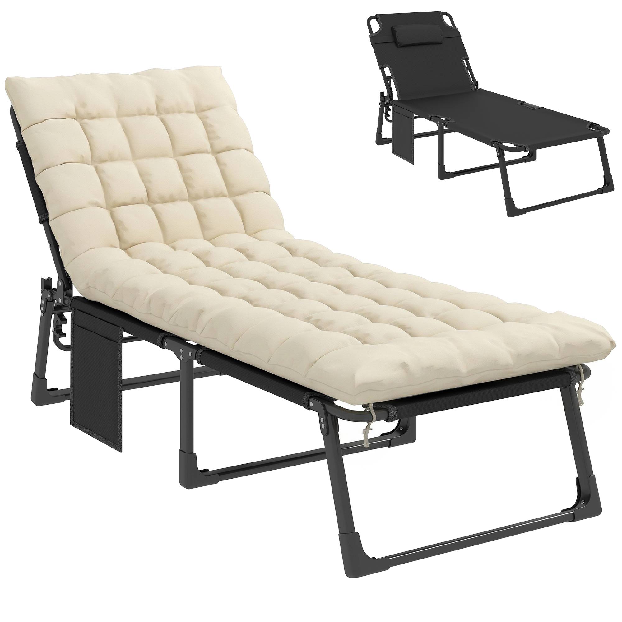 Transat pliant extra large acier terrasse matelas amovible crème ...