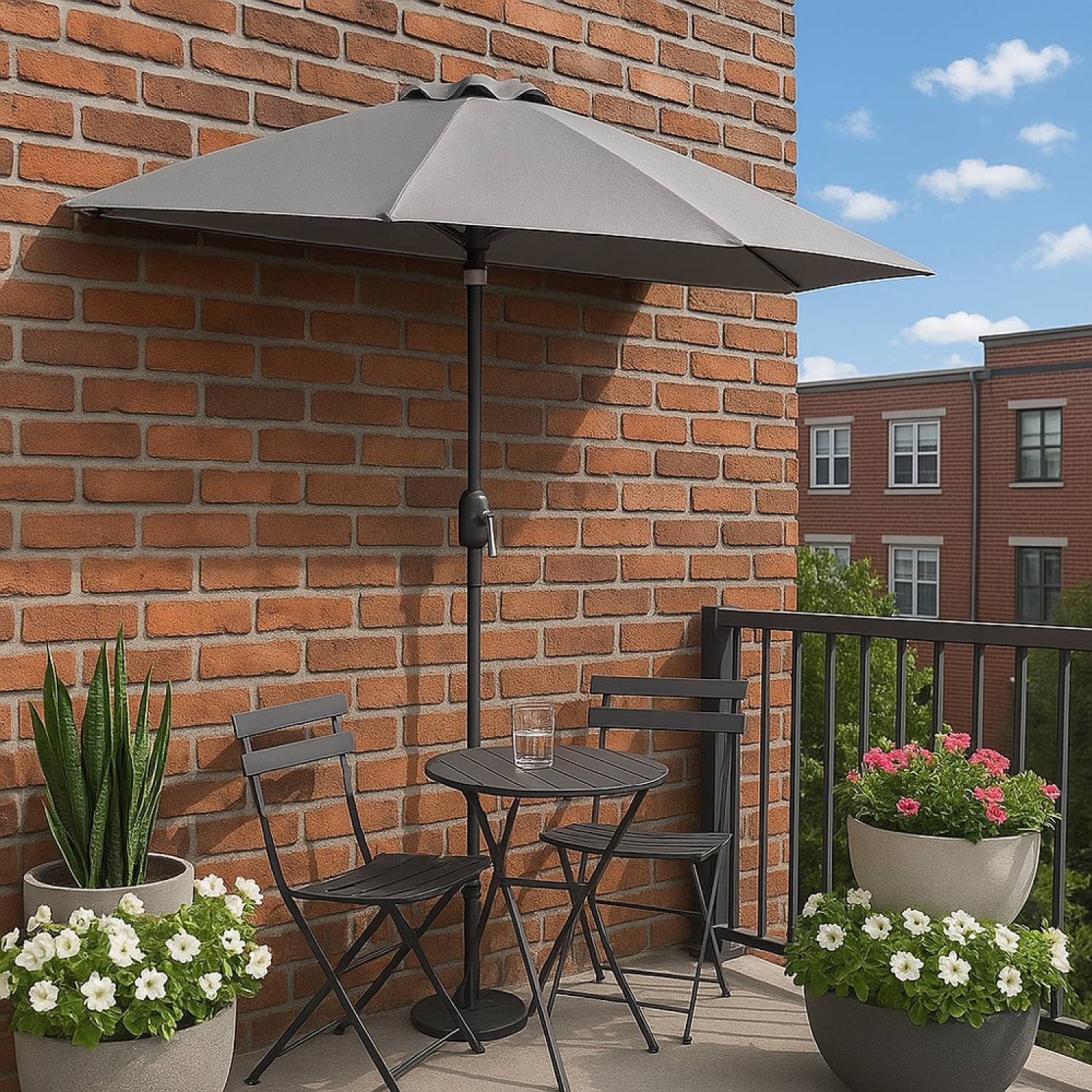 Parasol gris droit demi-rond 2,66 x 1,36 m CATANE - Jardiland
