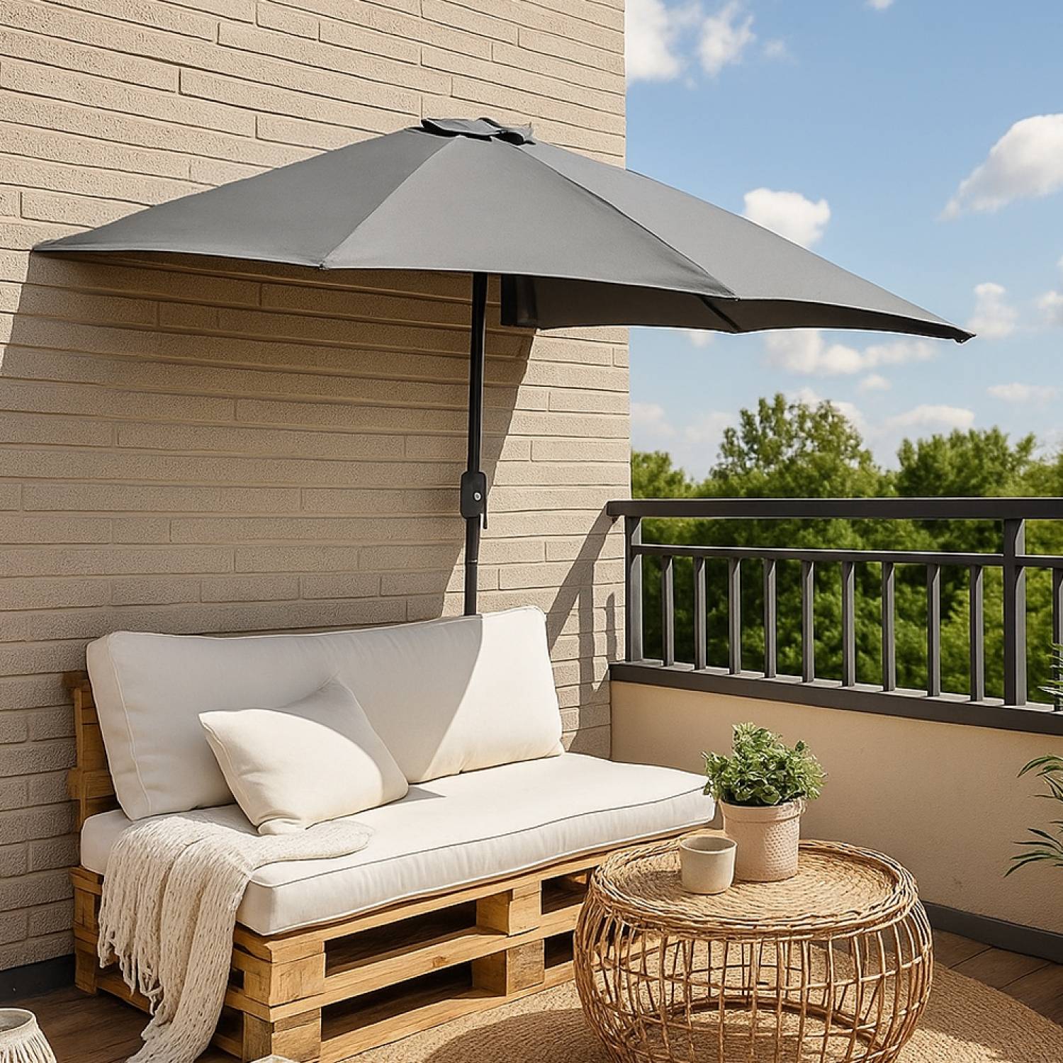 Parasol gris droit demi-rond 2,66 x 1,36 m CATANE - Jardiland