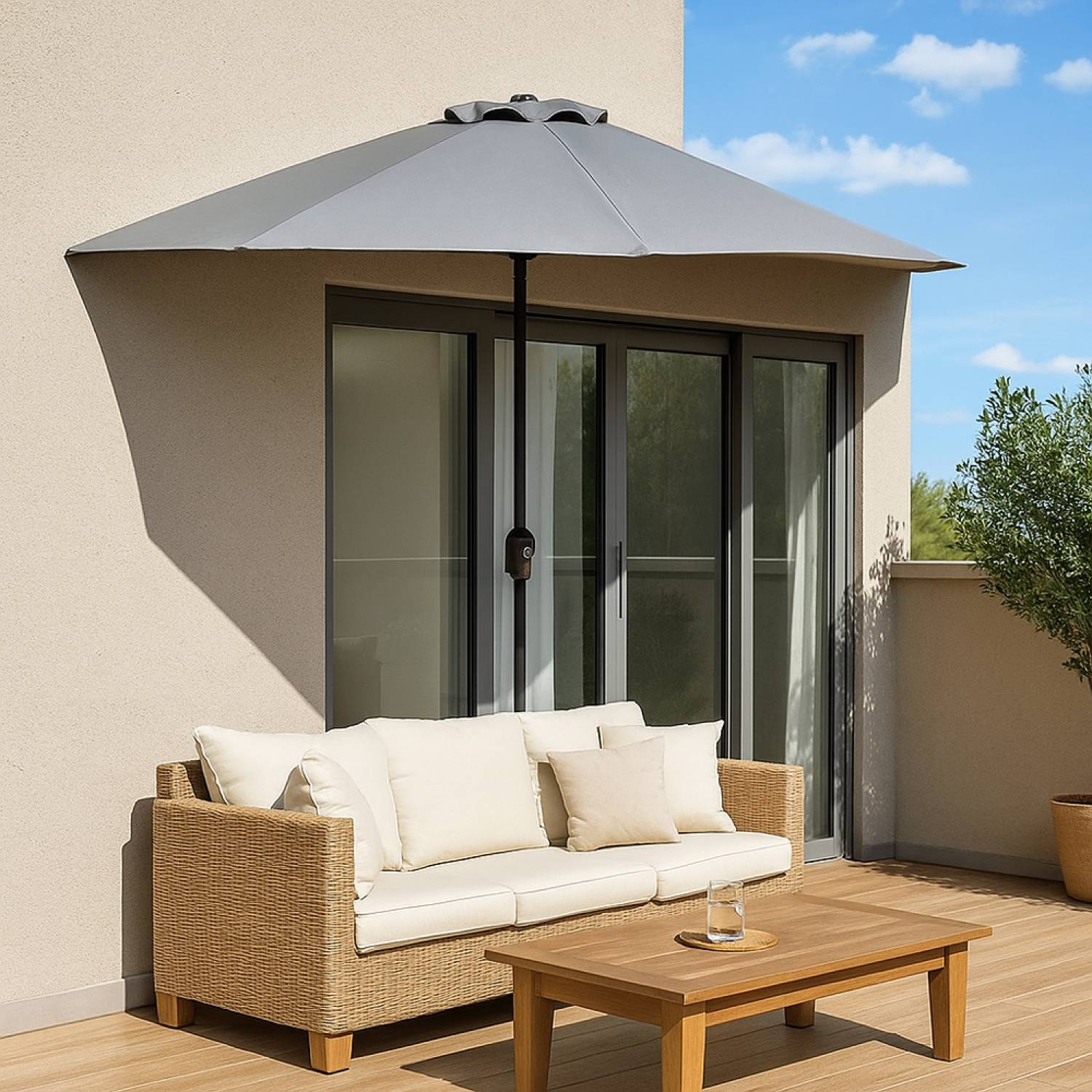 Parasol gris droit demi-rond 2,66 x 1,36 m CATANE - Jardiland
