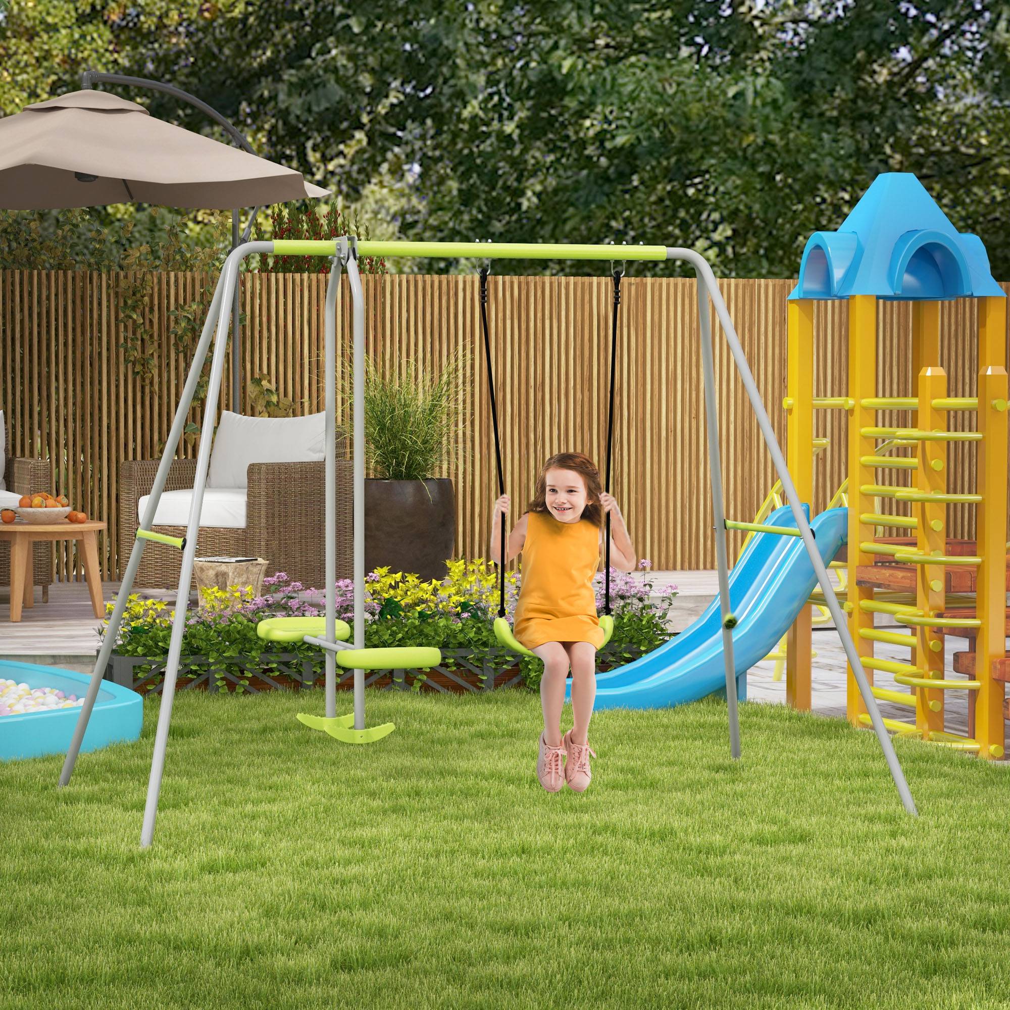 Balançoire enfant, balançoire de jardin extérieure avec 1 balancelle ...