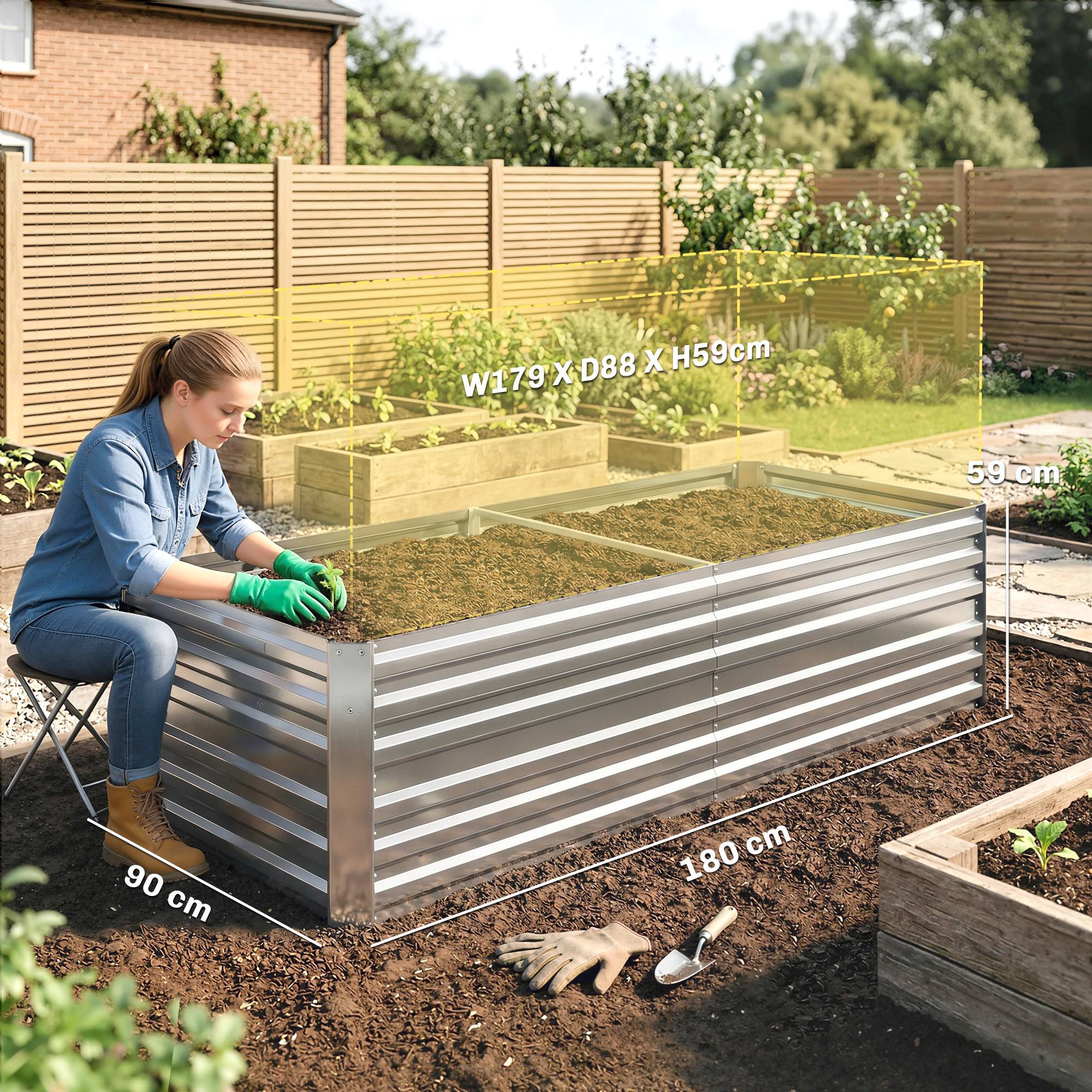 Carré potager acier galvanisé griss 180 x 90 x 59 cm - PANGIVO - Jardiland