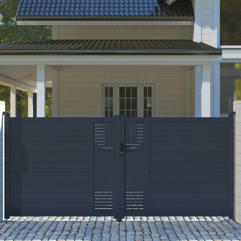 Portail battant aluminium 300x173 cm anthracite avec panneaux ...