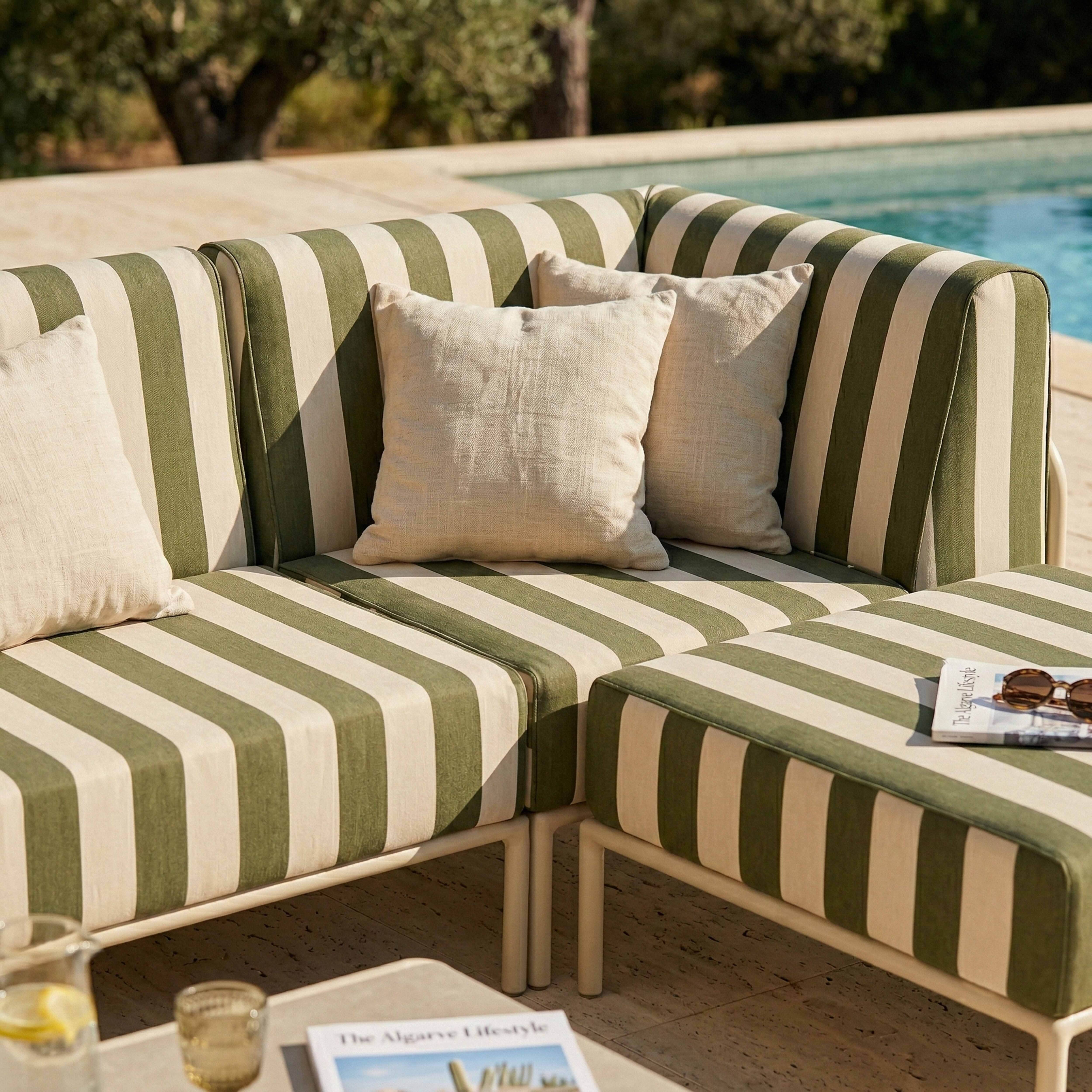 Salon de jardin bas modulable rayé 4 places vert kaki Patio - Oviala ...