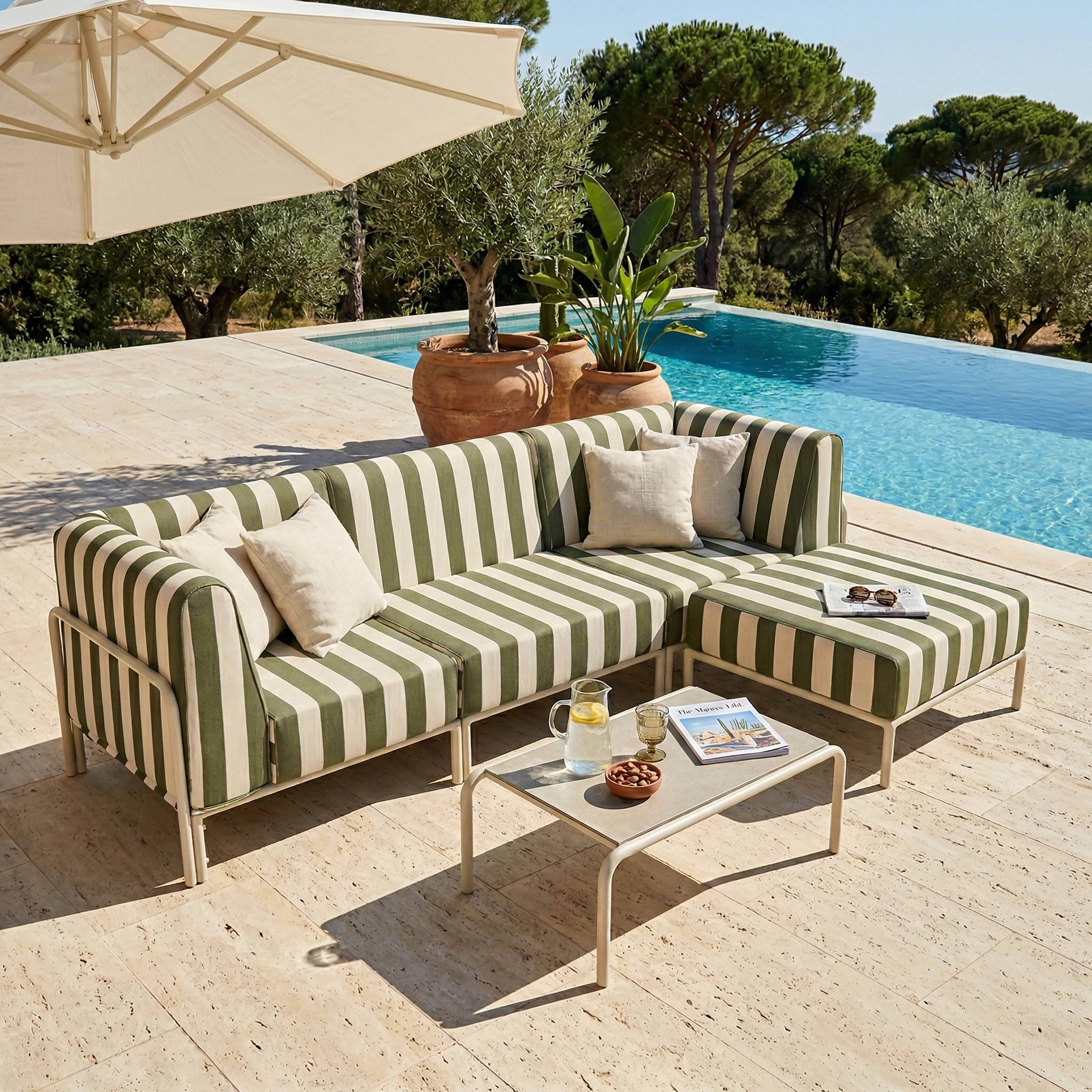 Salon de jardin bas modulable rayé 4 places vert kaki Patio - Oviala ...