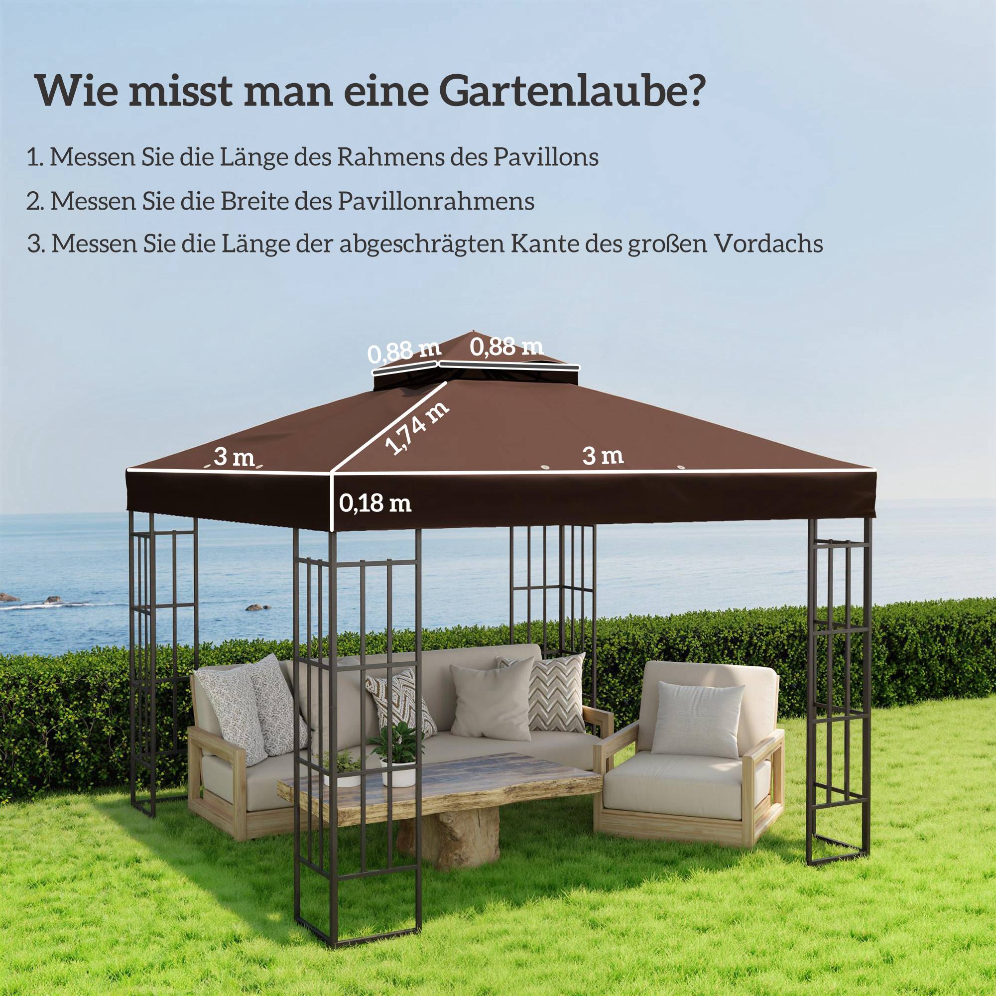 Toile pour tonnelle polyester marron 300 x 300 x 1 cm - PANGIVO - Jardiland