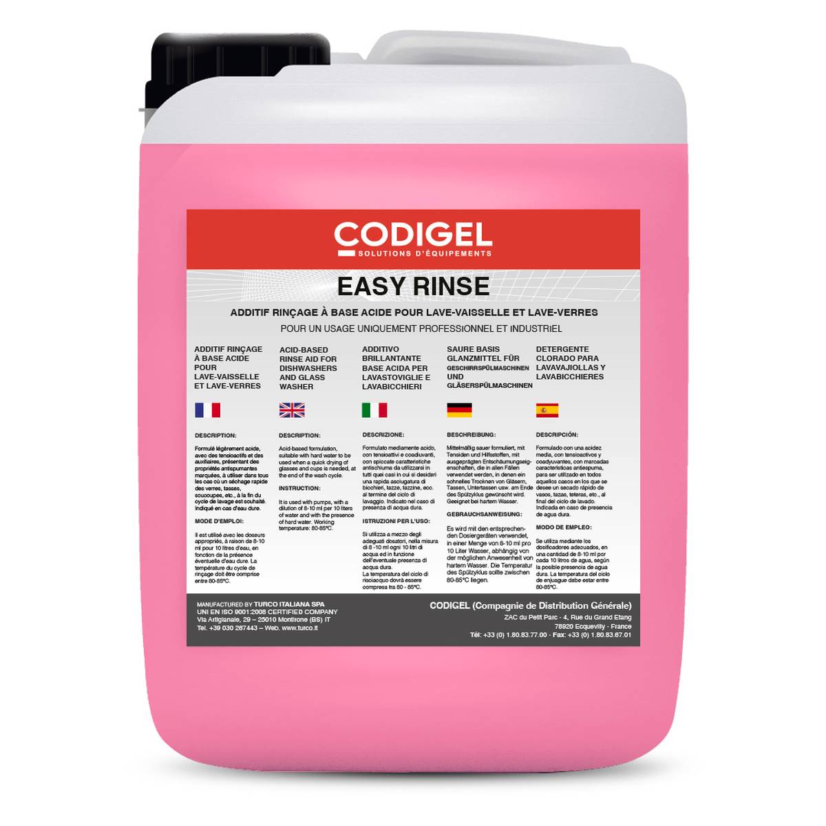 Agent Liquide de Rinçage pour Lave-Vaiselle et Lave-Verres - Bidon de ...