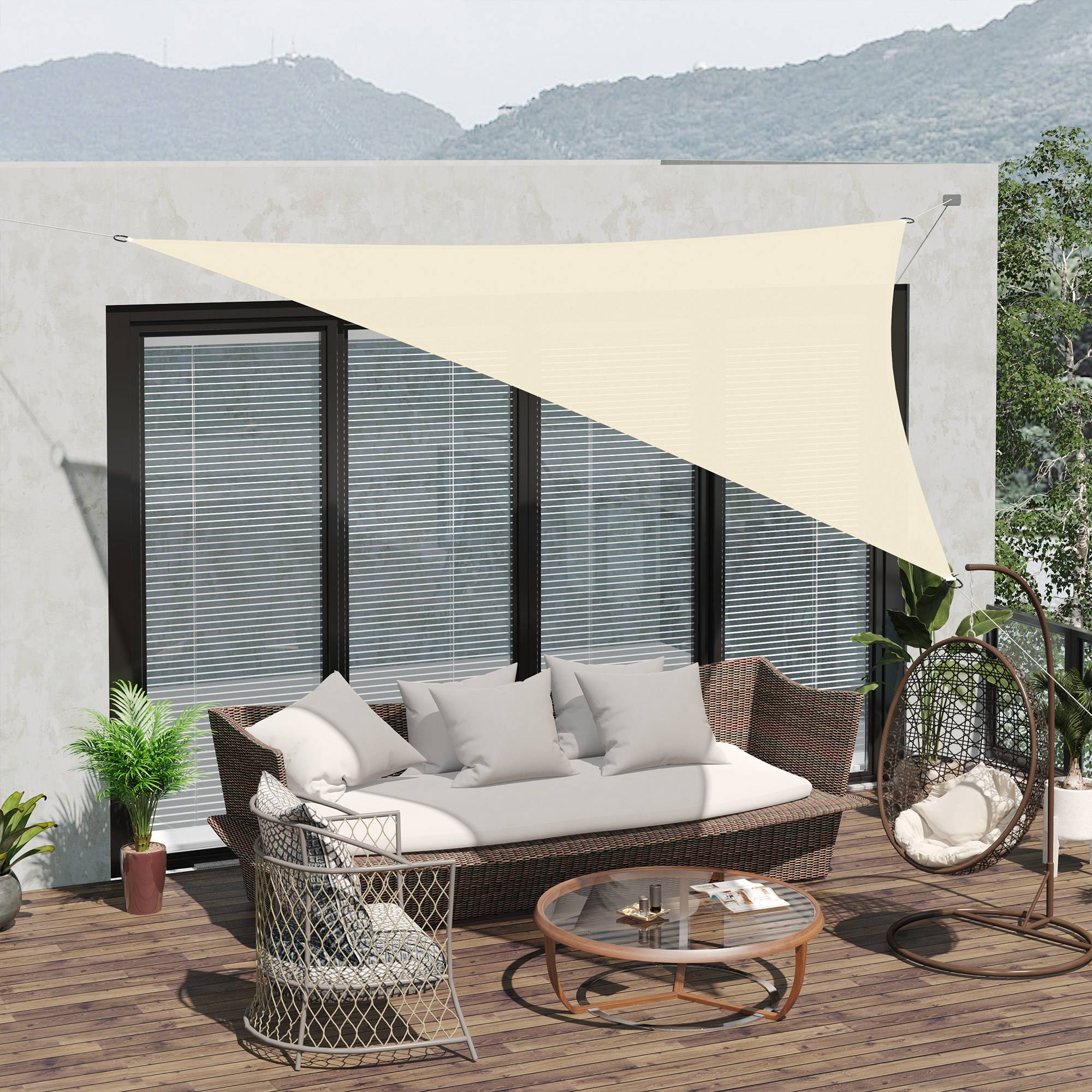 Voile d'ombrage triangulaire HDPE crème 500 x 500 x 1 cm - PANGIVO ...