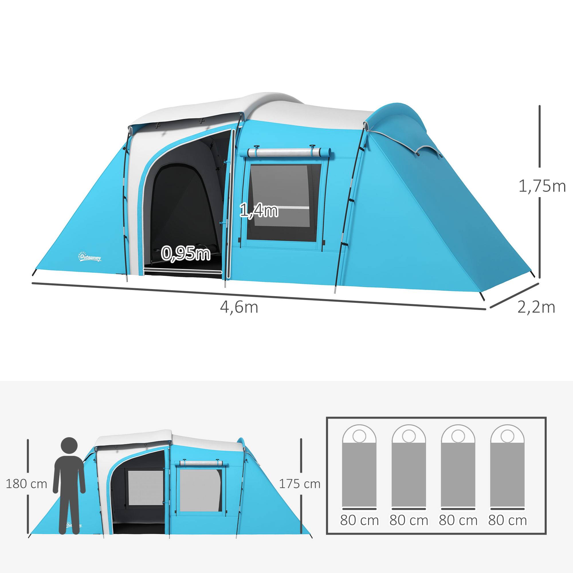 Tente de camping polyester gris 460 x 220 x 175 cm - PANGIVO - Jardiland