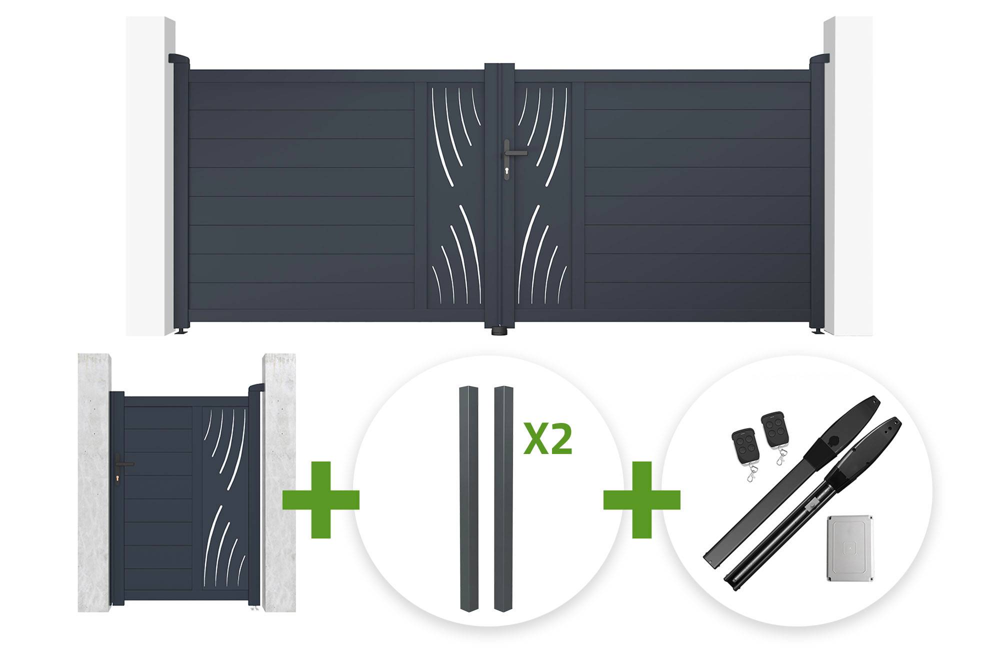 Portail battant 3,5 m VELETA H.140 cm gris + Portillon 1m VELETA H.140 ...