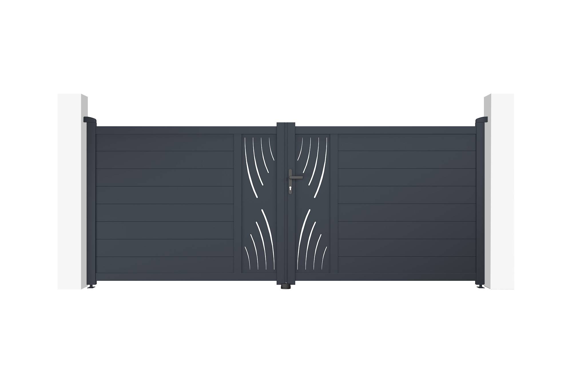 Portail battant 3,5 m VELETA H.140 cm gris + Portillon 1m VELETA H.140 ...