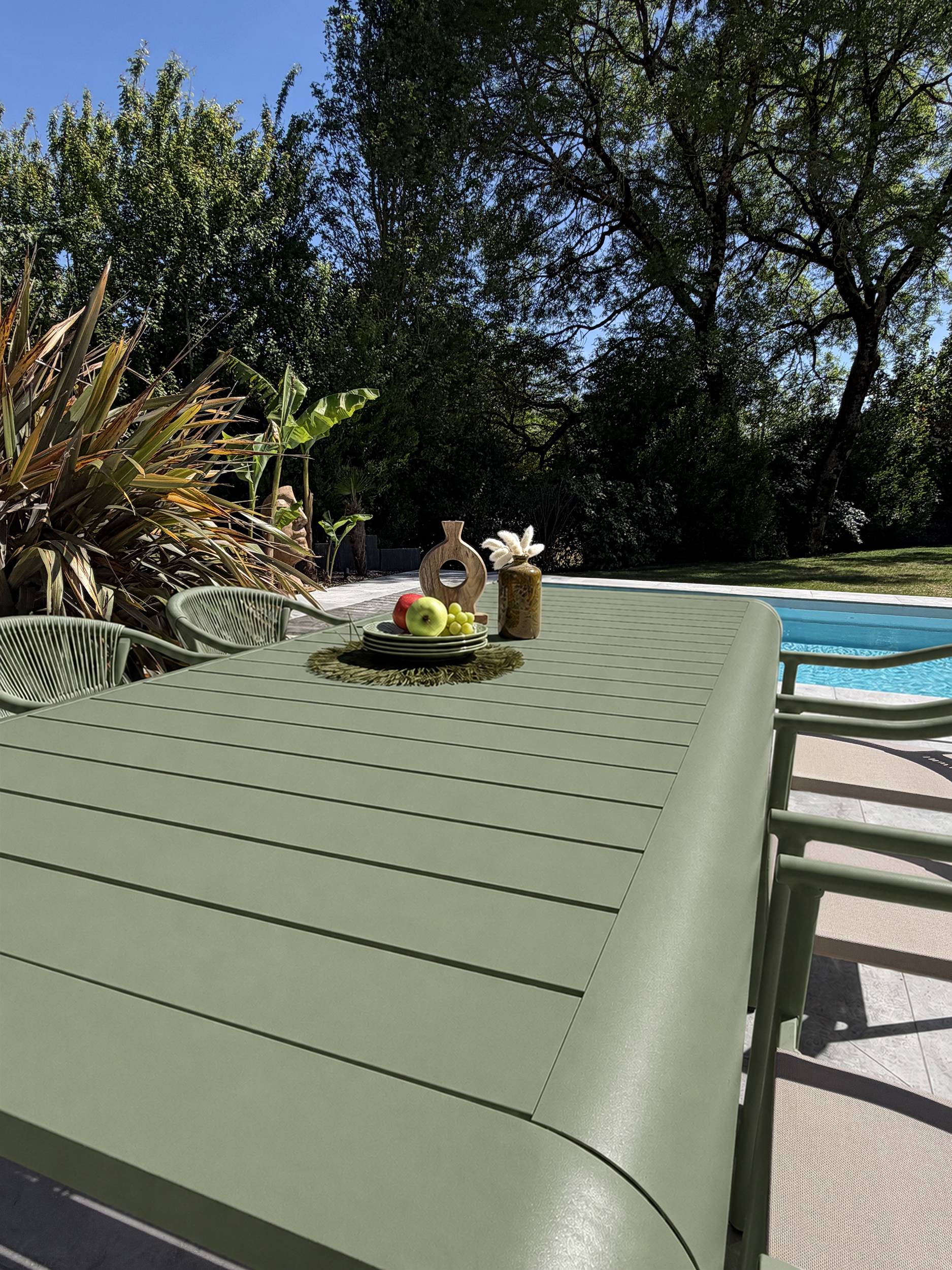 Ensemble repas de jardin en aluminium 6 places - Vert olive - HANOI ...