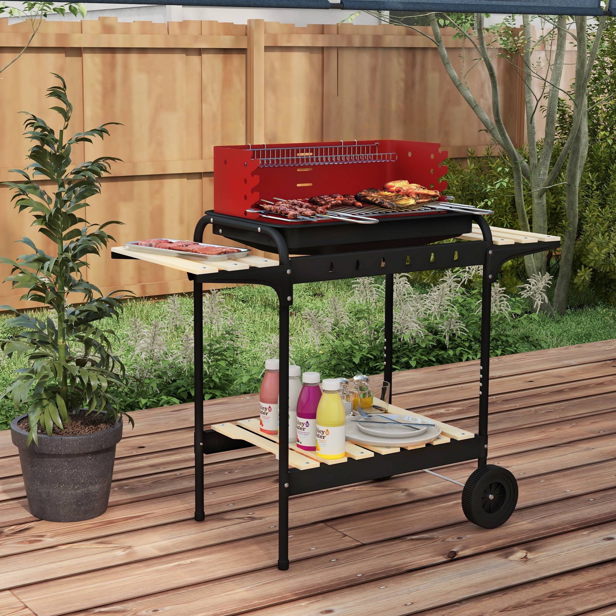 Barbecue à charbon métal rouge 103 x 47 x 95 cm - PANGIVO - Jardiland