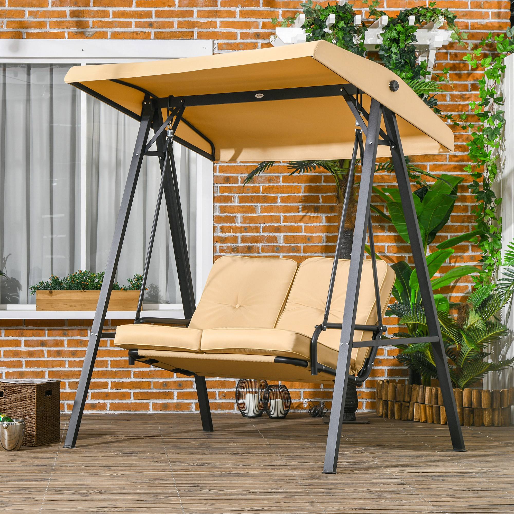 Balancelle de jardin acier thermolaqué beige 145 x 116 x 172 cm ...