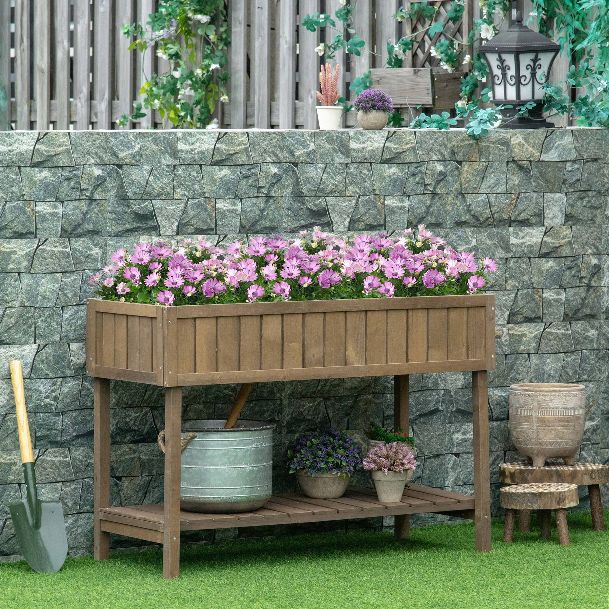 Jardinière sur pieds potager bois de sapin naturel 110 x 46 x 76 cm ...