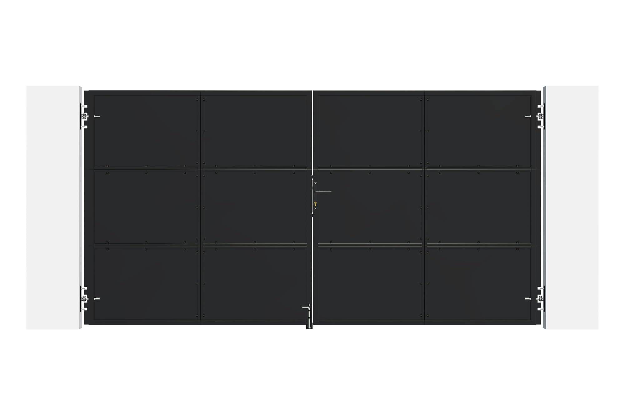 Casanoov Portail battant acier noir mat 3,5 m NALI H.180 cm + 2 poteaux ...