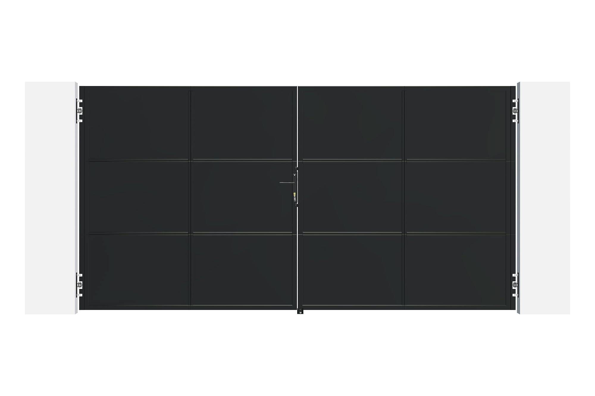 Casanoov Portail battant acier noir mat 3,5 m NALI H.180 cm + 2 poteaux ...