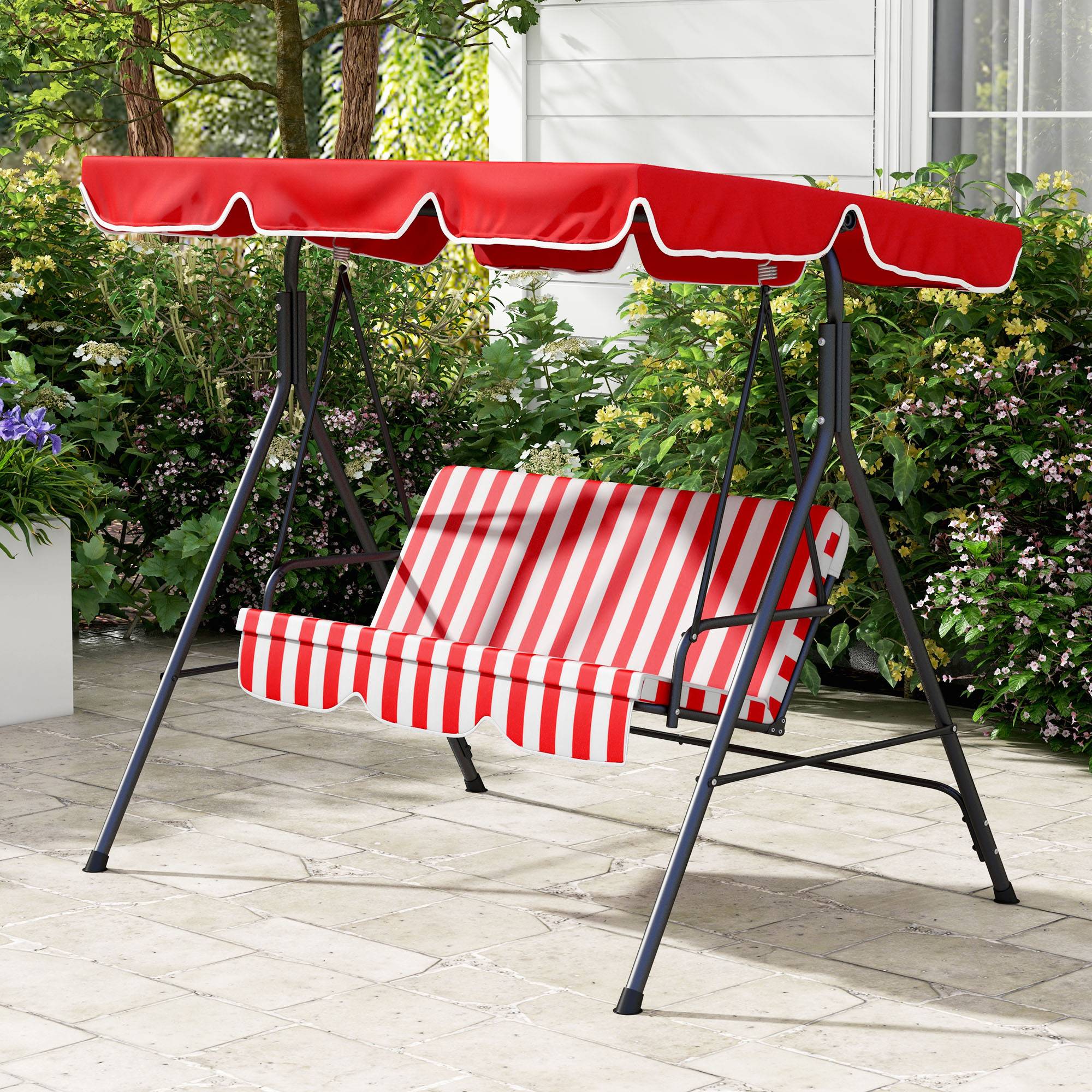 Balancelle de jardin acier noir et polyester rouge 172 x 110 x 153 cm ...