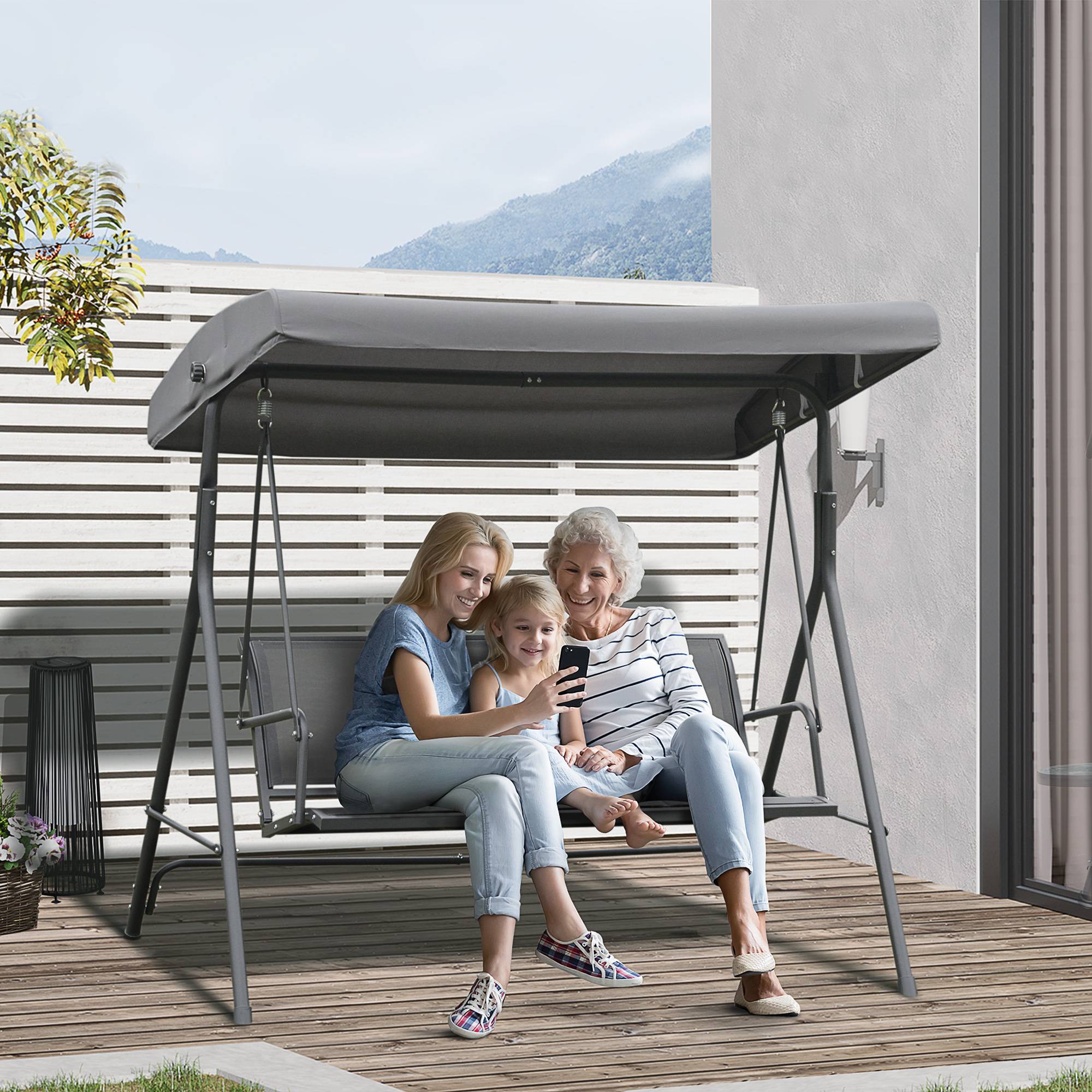 Balancelle de jardin acier et textilène gris 175 x 118 x 159 cm ...