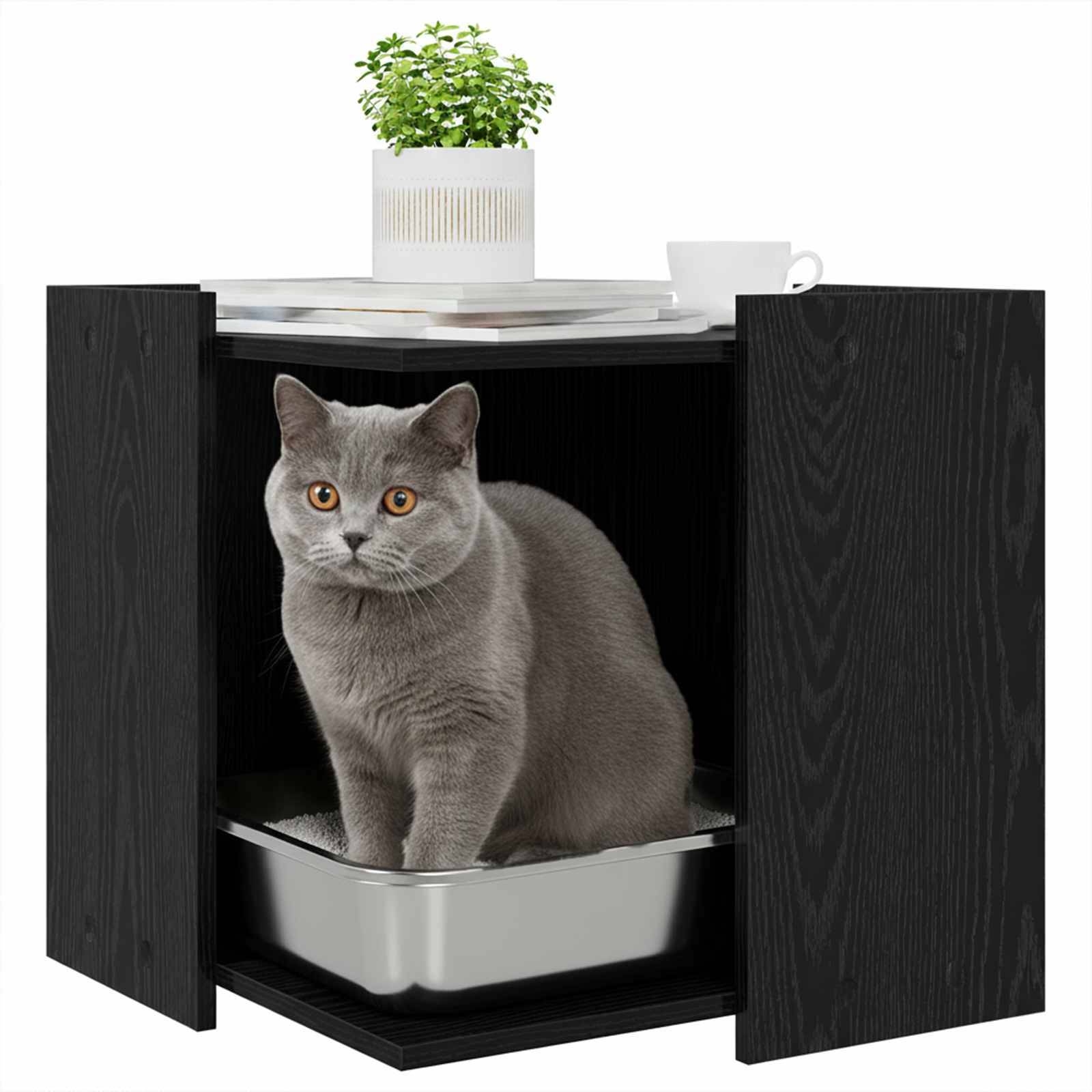 Enceinte pour bac à litière bois d'ingénierie chêne noir 53 x 53 x 51 ...