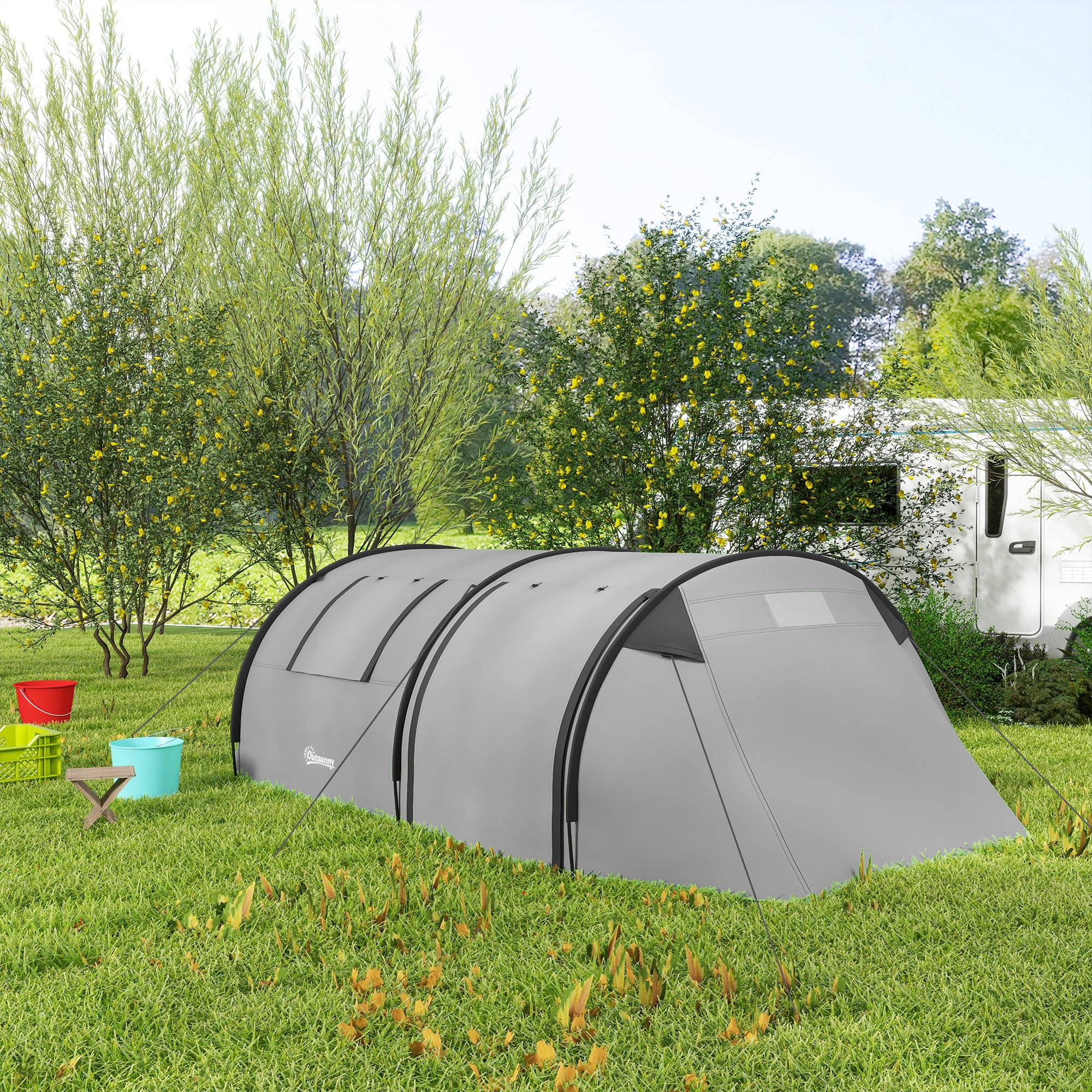 Tente de camping tissu gris 470 x 220 x 150 cm - PANGIVO - Jardiland