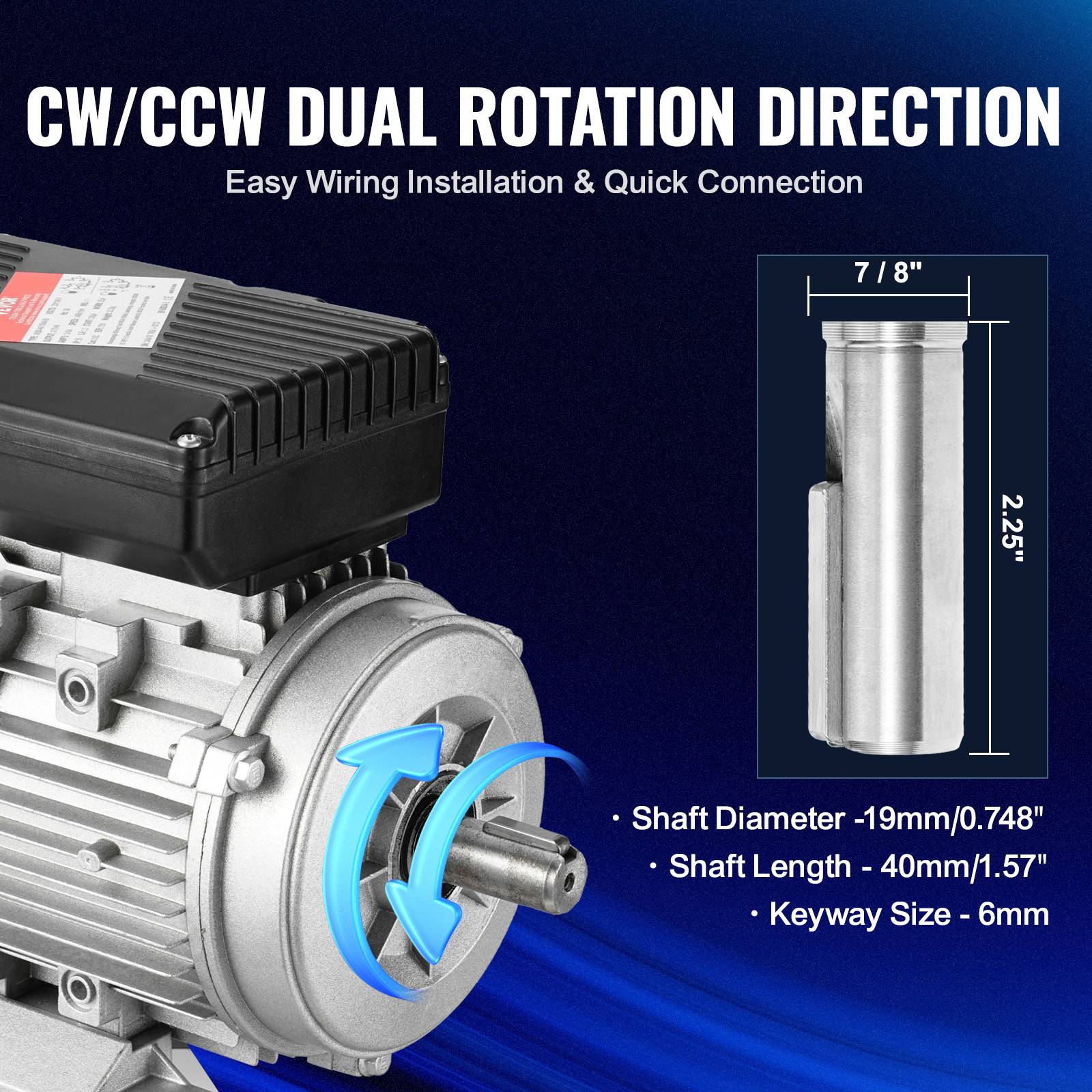 VEVOR Moteur électrique 0.75kW monophasé, 1400 tr/min, 220-240V, arbre ...