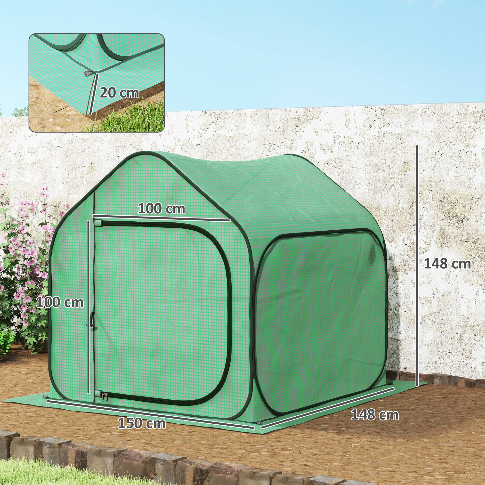 Mini serre pop-up en acier et polyéthylène vert 150 x 148 x 148 cm ...