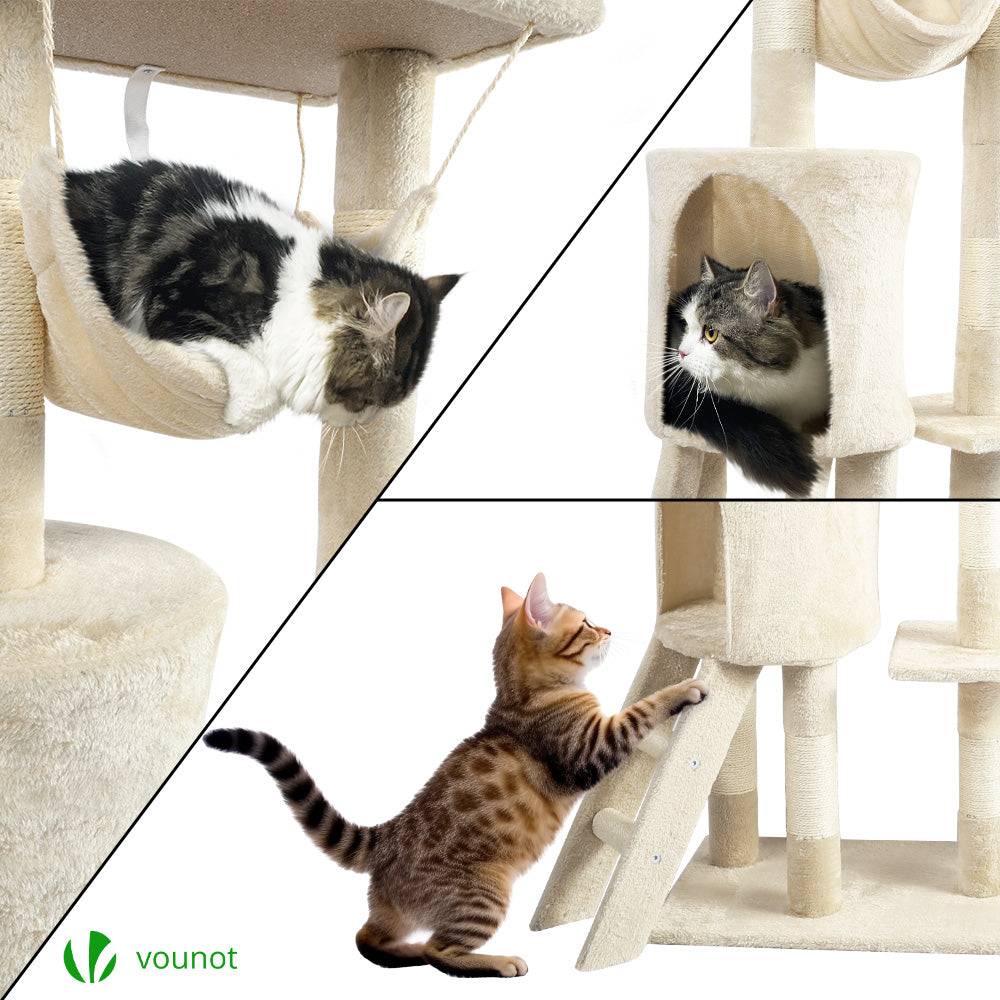 Arbre à chat 154cm avec griffoir, niche et plateforme - Beige - Arbre à ...