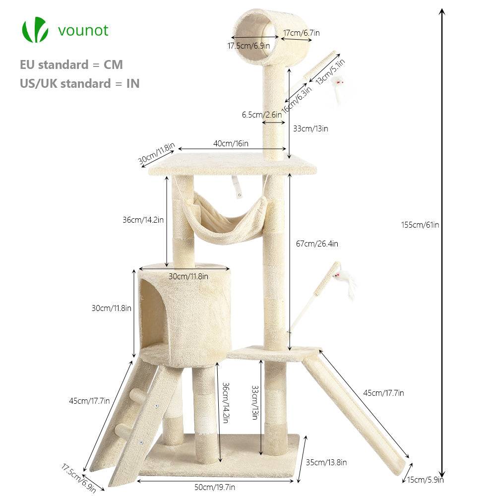 Arbre à chat 154cm avec griffoir, niche et plateforme - Beige - Arbre à ...
