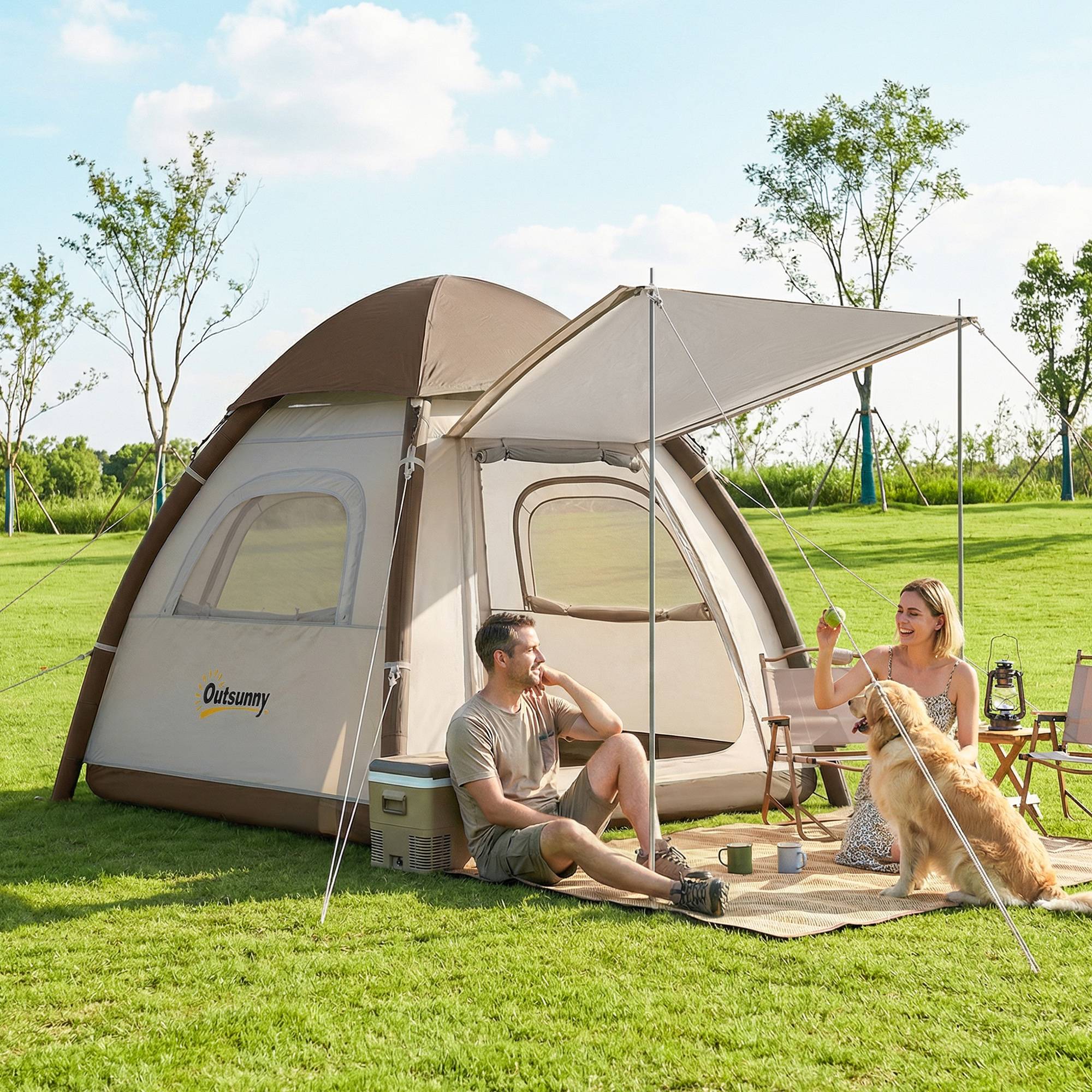 Tente de camping gonflable polyester gris 220 x 220 x 200 cm - PANGIVO ...