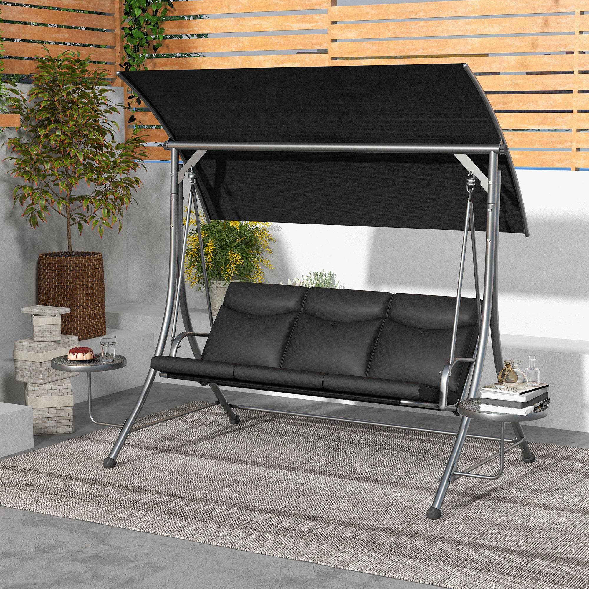 Balancelle de jardin acier noir 278 x 135 x 177 cm - PANGIVO - Jardiland