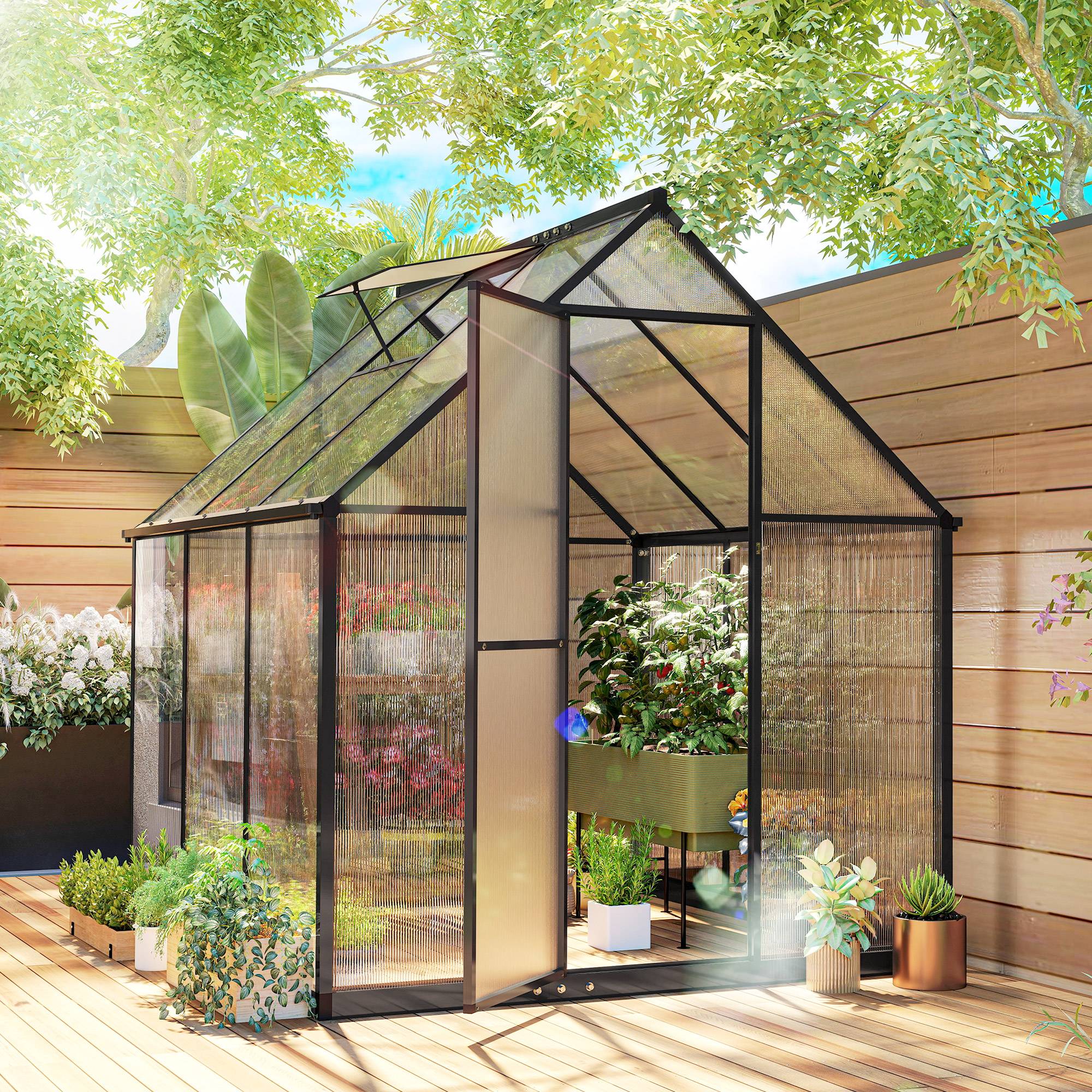 Serre de jardin en aluminium polycarbonate, serre avec fenêtre réglable ...
