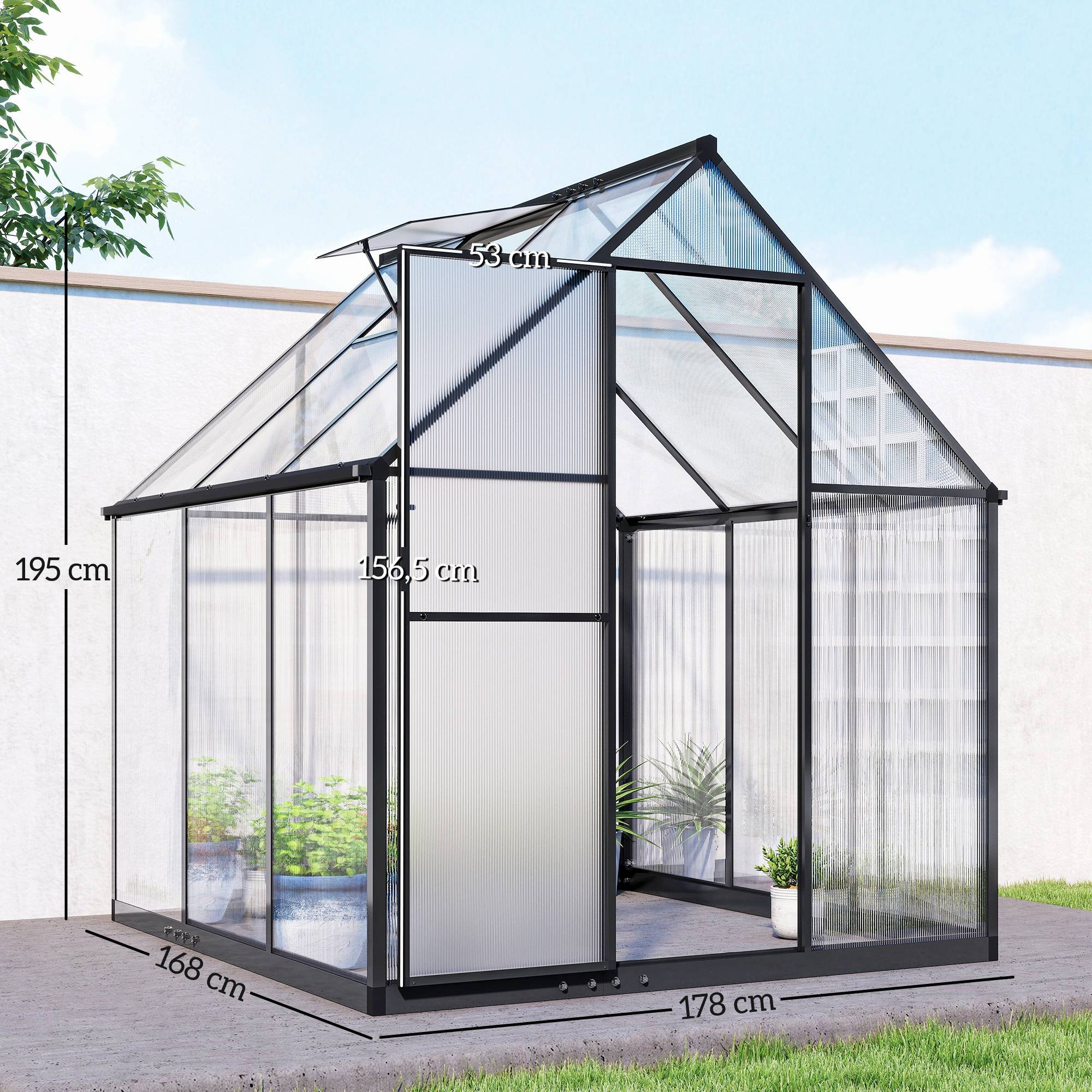 Serre de jardin en aluminium polycarbonate, serre avec fenêtre réglable ...