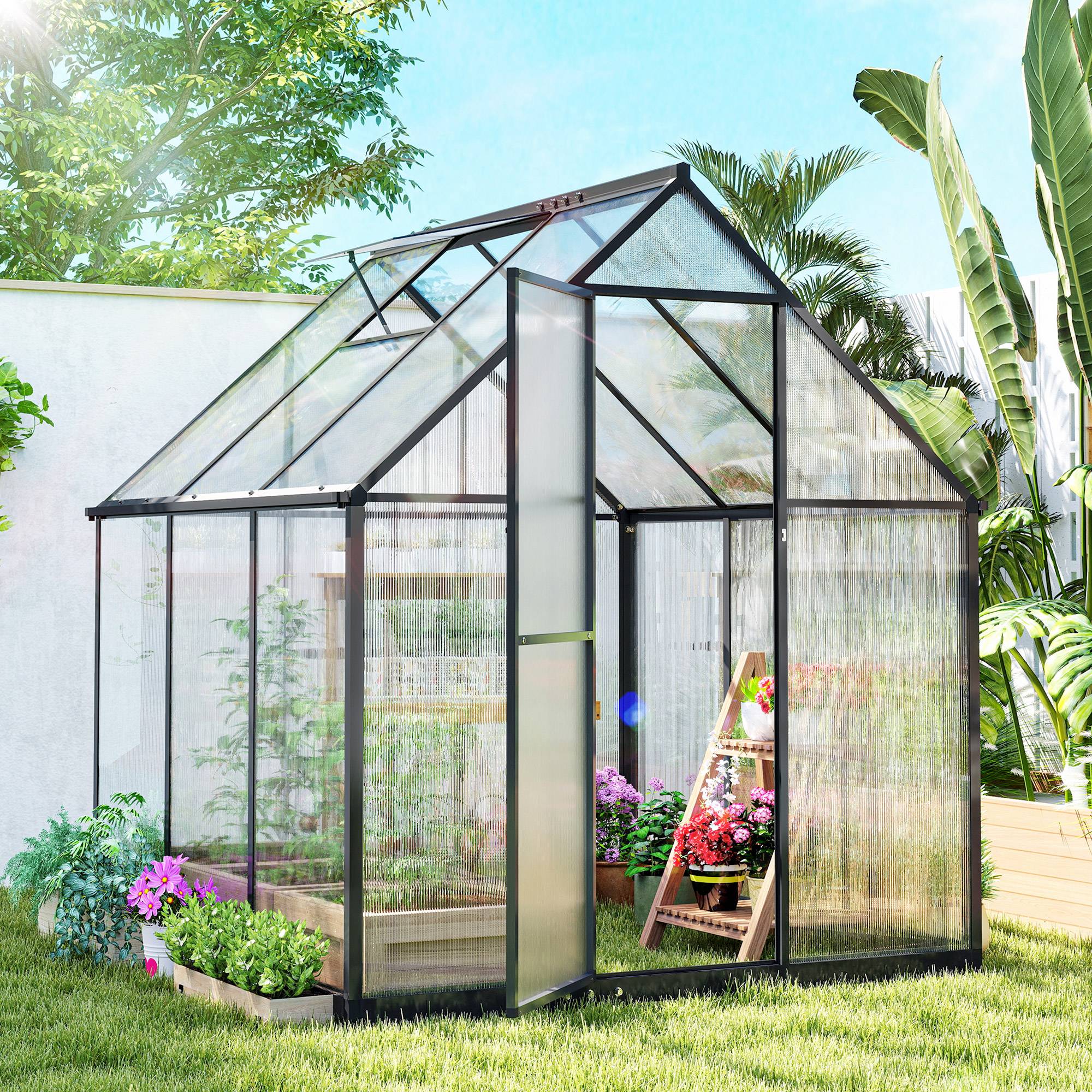 Serre de jardin en aluminium polycarbonate, serre avec fenêtre réglable ...