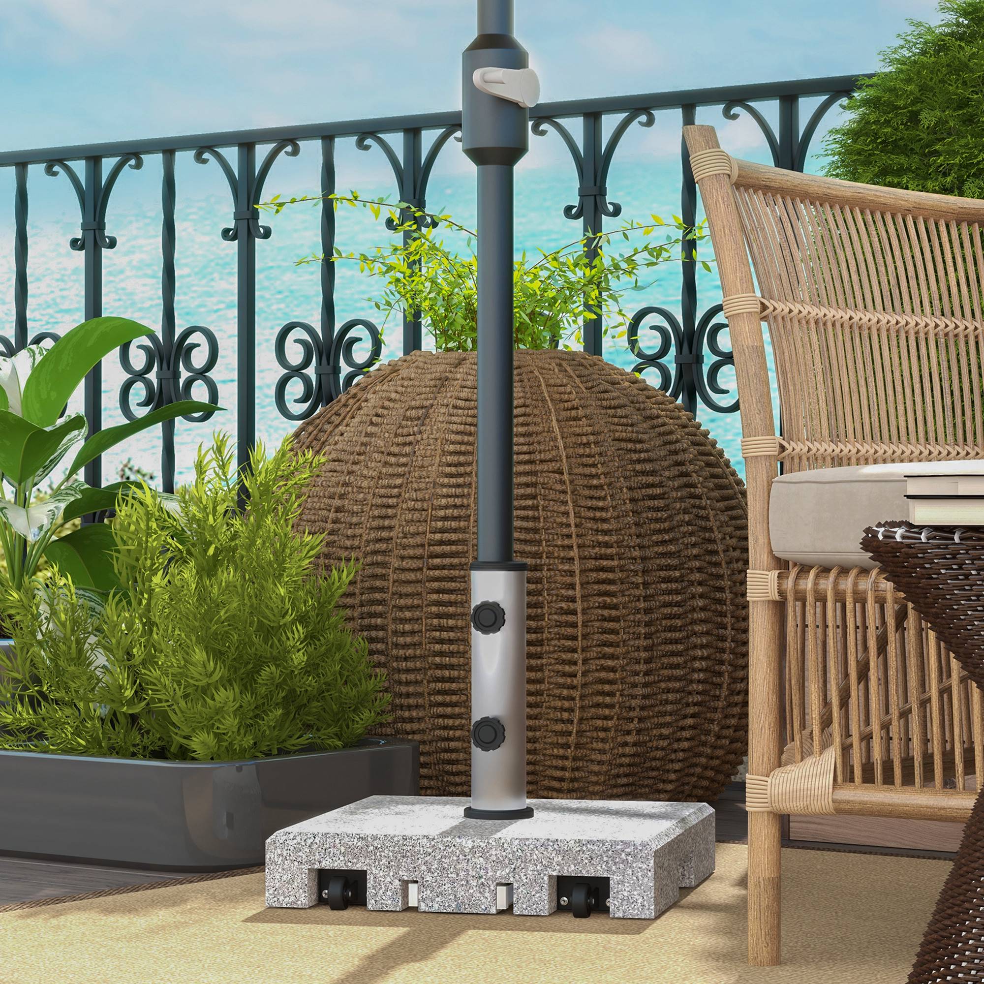 Pied parasol carré granit acier jardin extérieur maintien optimal ...