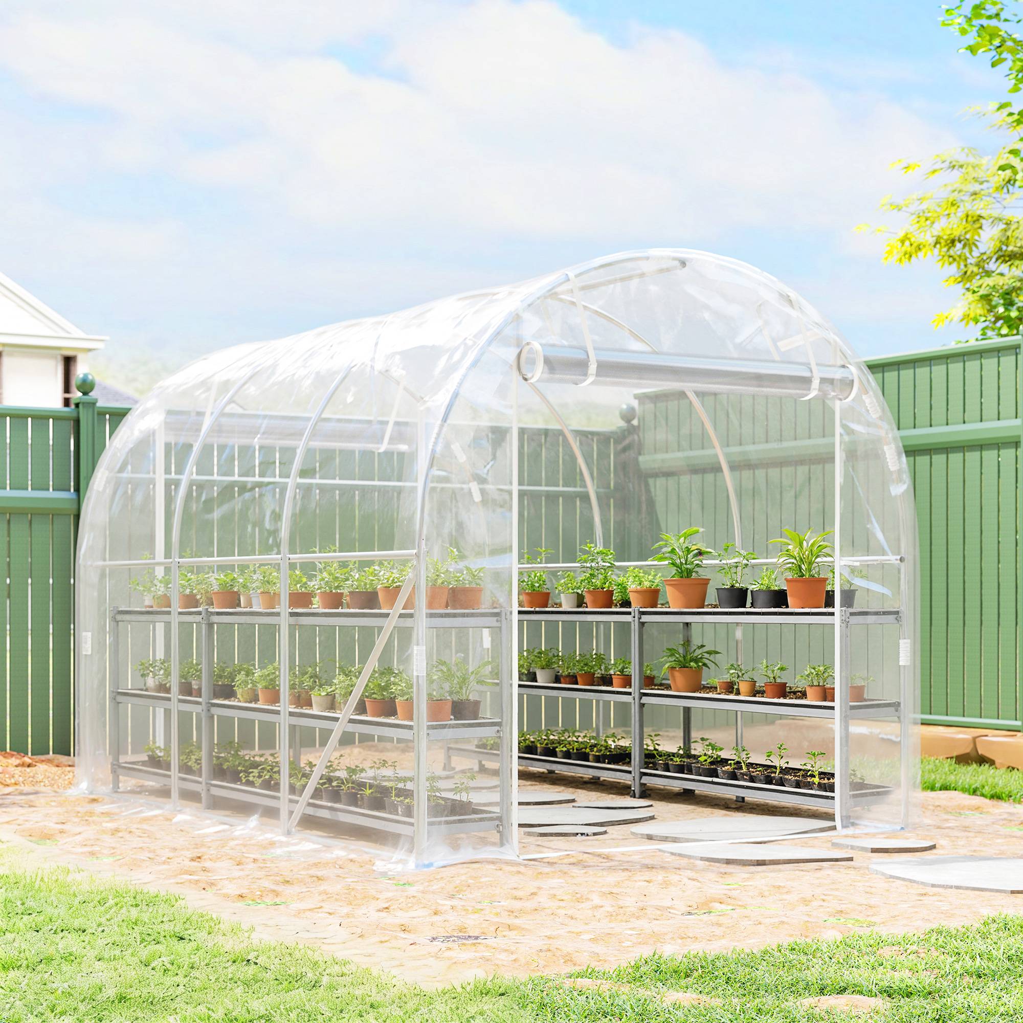Serre tunnel de jardin 6m² serre de jardin tunnel 195x295x195cm cadre ...