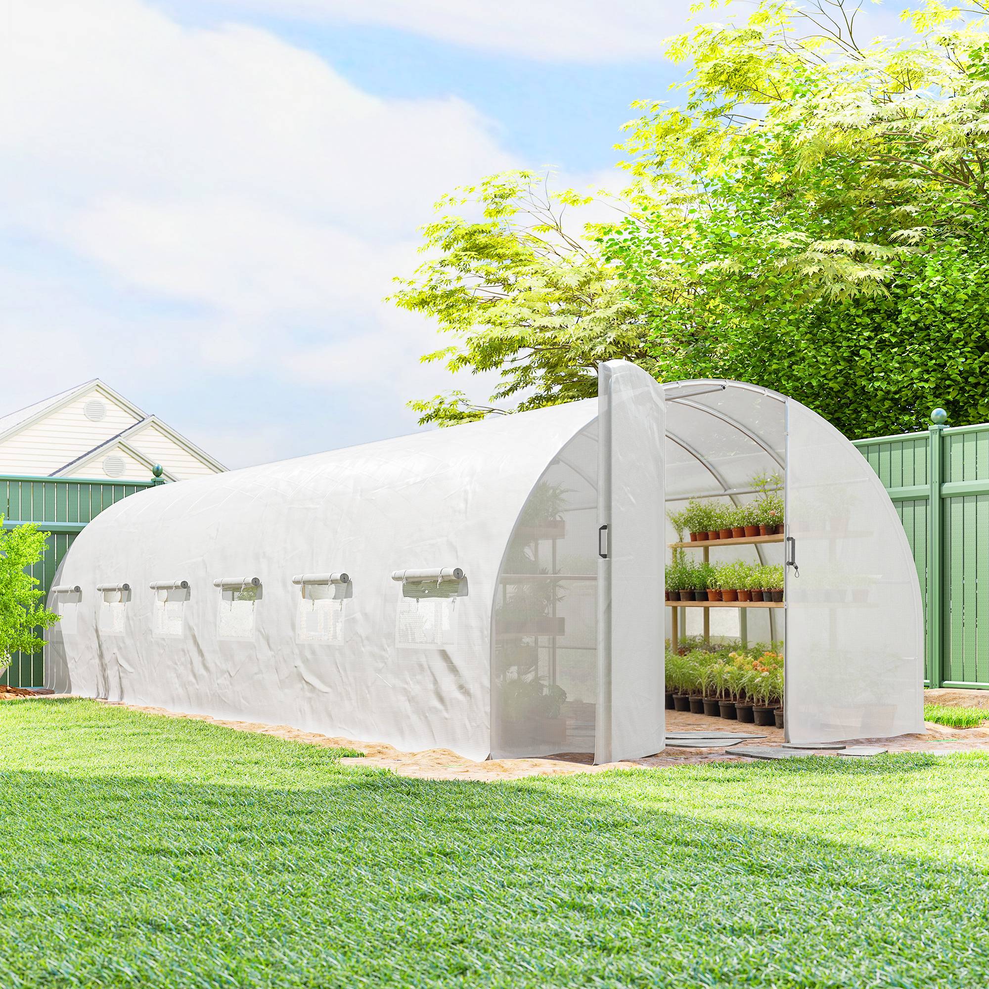 Serre tunnel de jardin 24m², serre de jardin tunnel avec portes et 12 ...