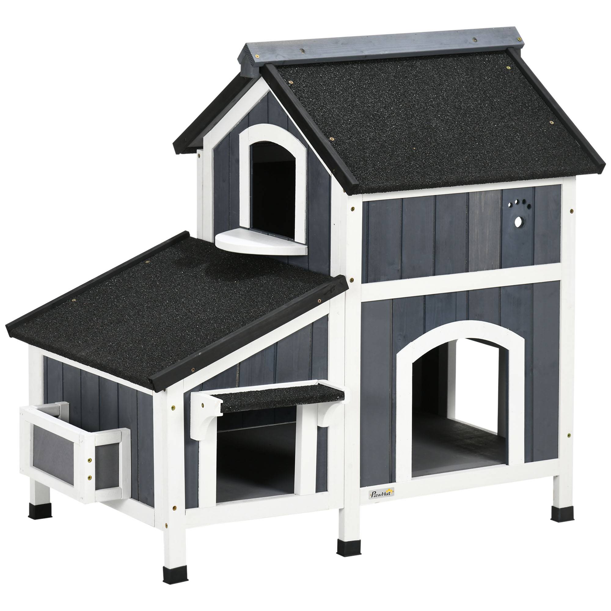 Niche extérieure en bois pour chat, abri à deux niveaux, 96 x 65 x 85,5 ...