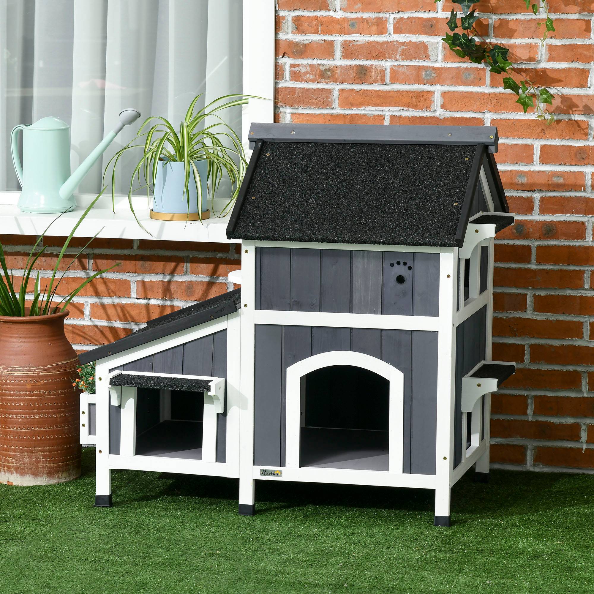 Niche extérieure en bois pour chat, abri à deux niveaux, 96 x 65 x 85,5 ...