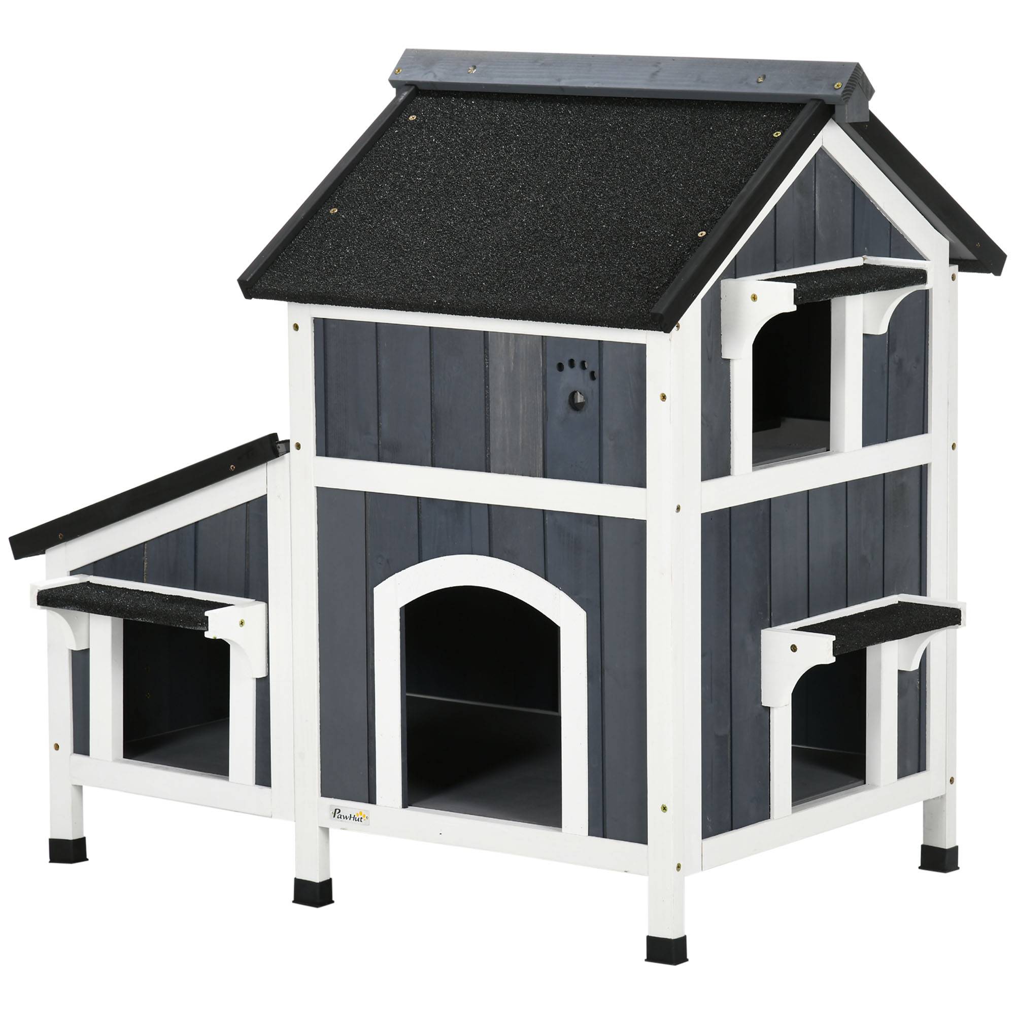 Niche extérieure en bois pour chat, abri à deux niveaux, 96 x 65 x 85,5 ...