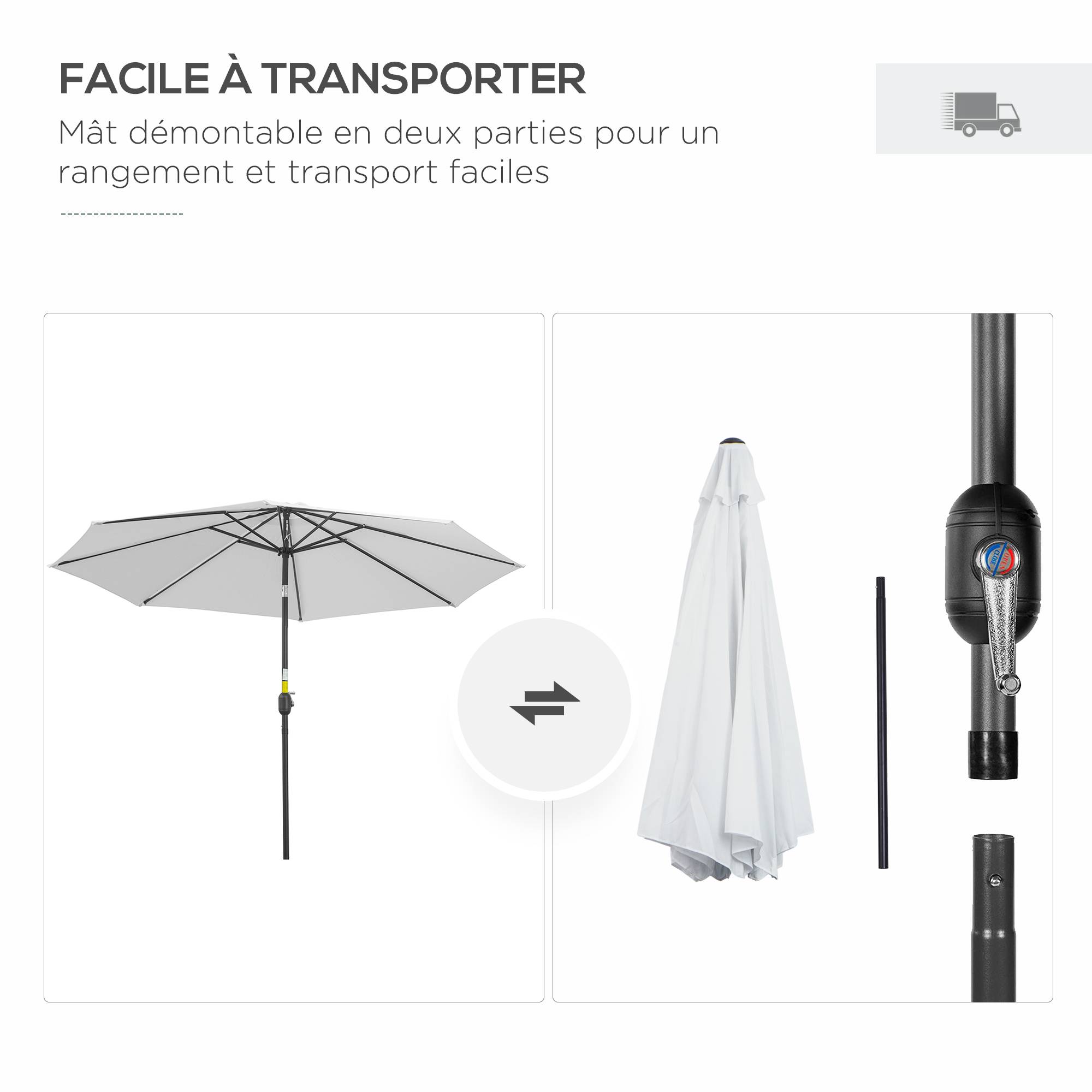 Parasol de jardin Métal Blanc 295x295x250 cm - Jardiland
