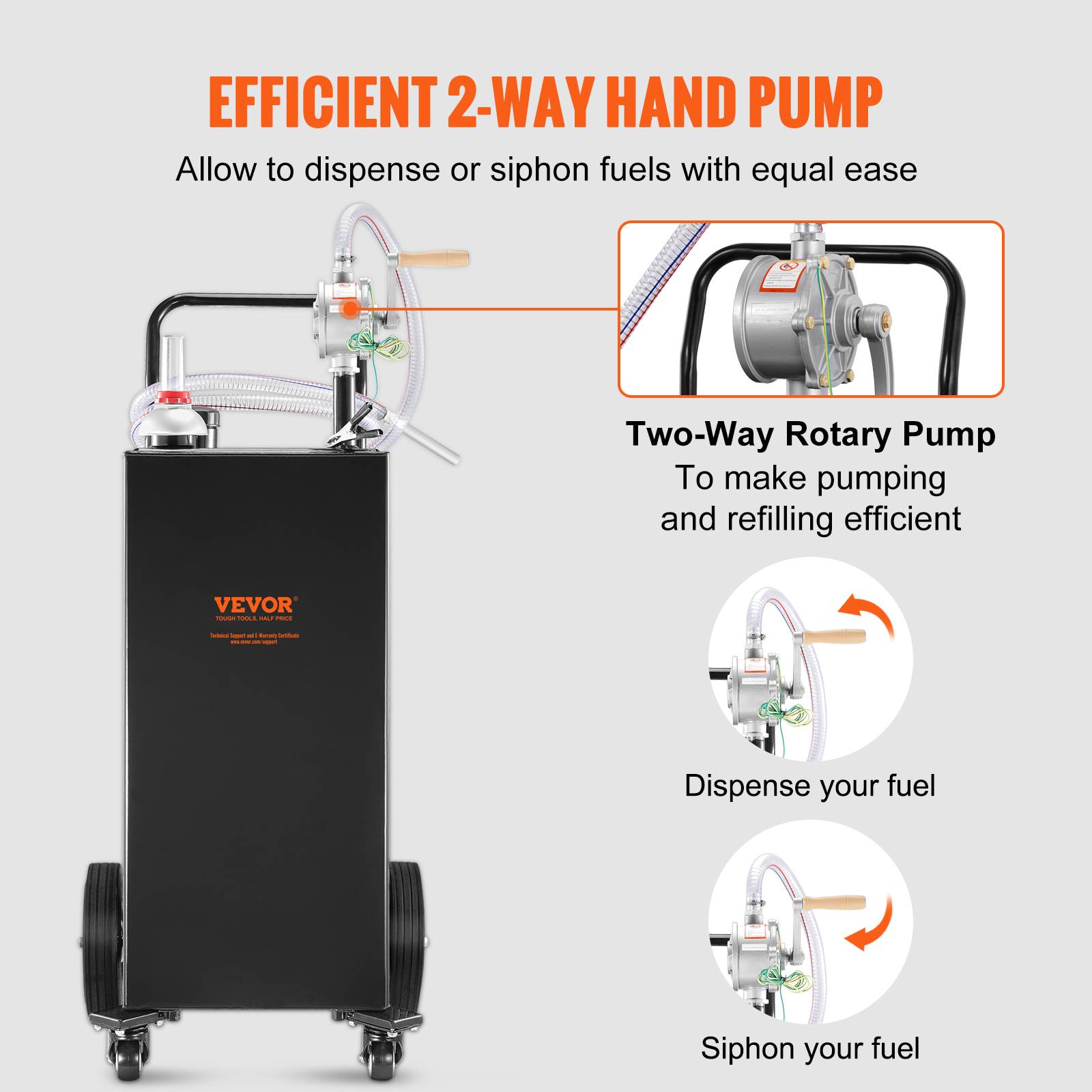 VEVOR Chariot carburant 30 gallons, 4 roues, pompe manuelle. Essence ...