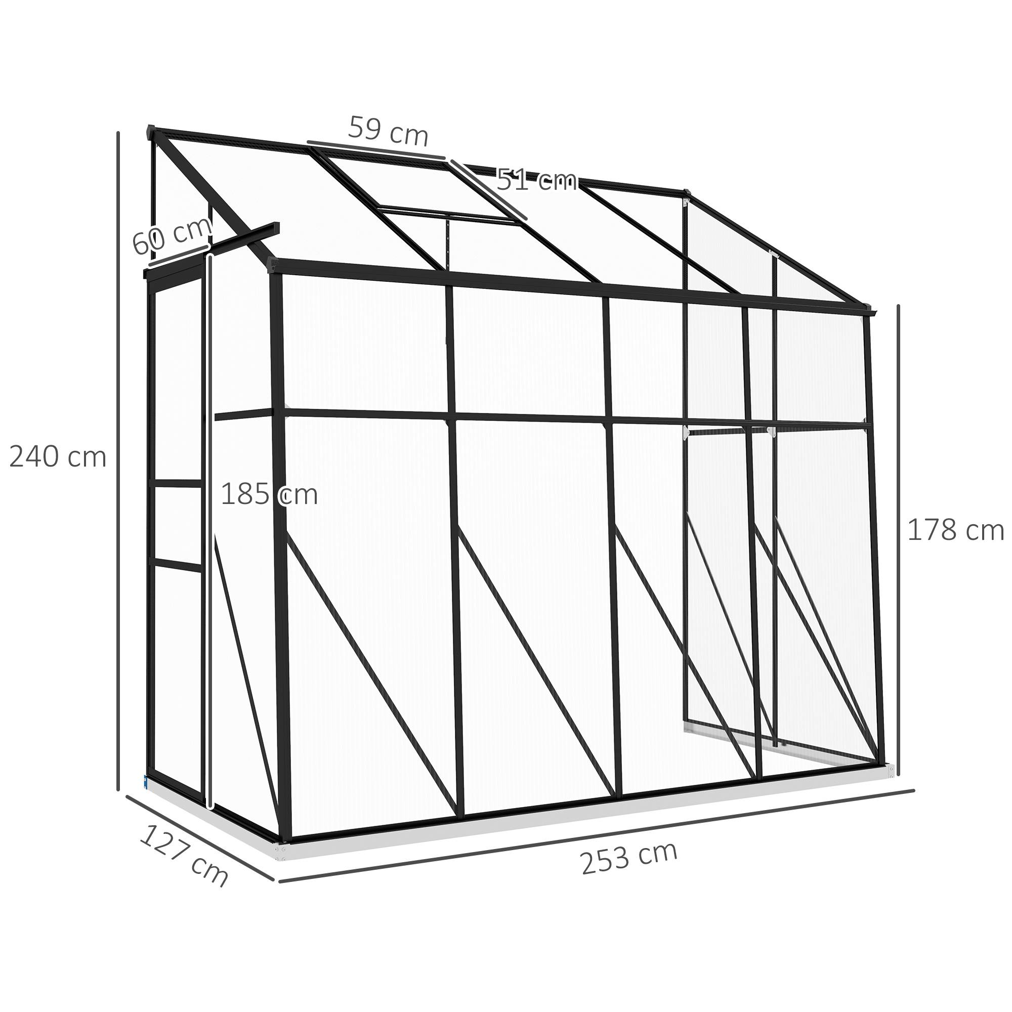Serre adossée, serre de jardin polycarbonate, avec porte coulissante ...