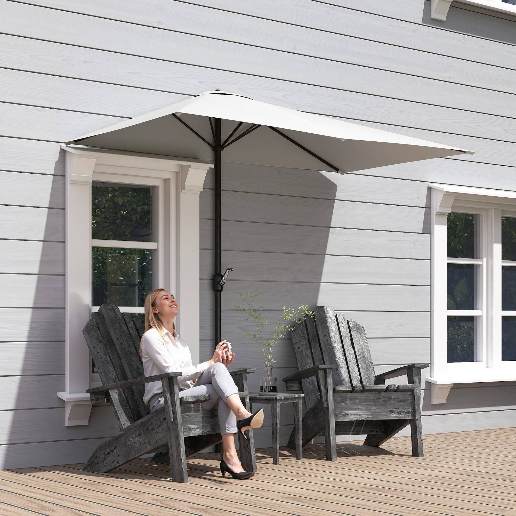 Demi-parasol de terrasse Polyester balcon Structure robuste 230cm crème ...